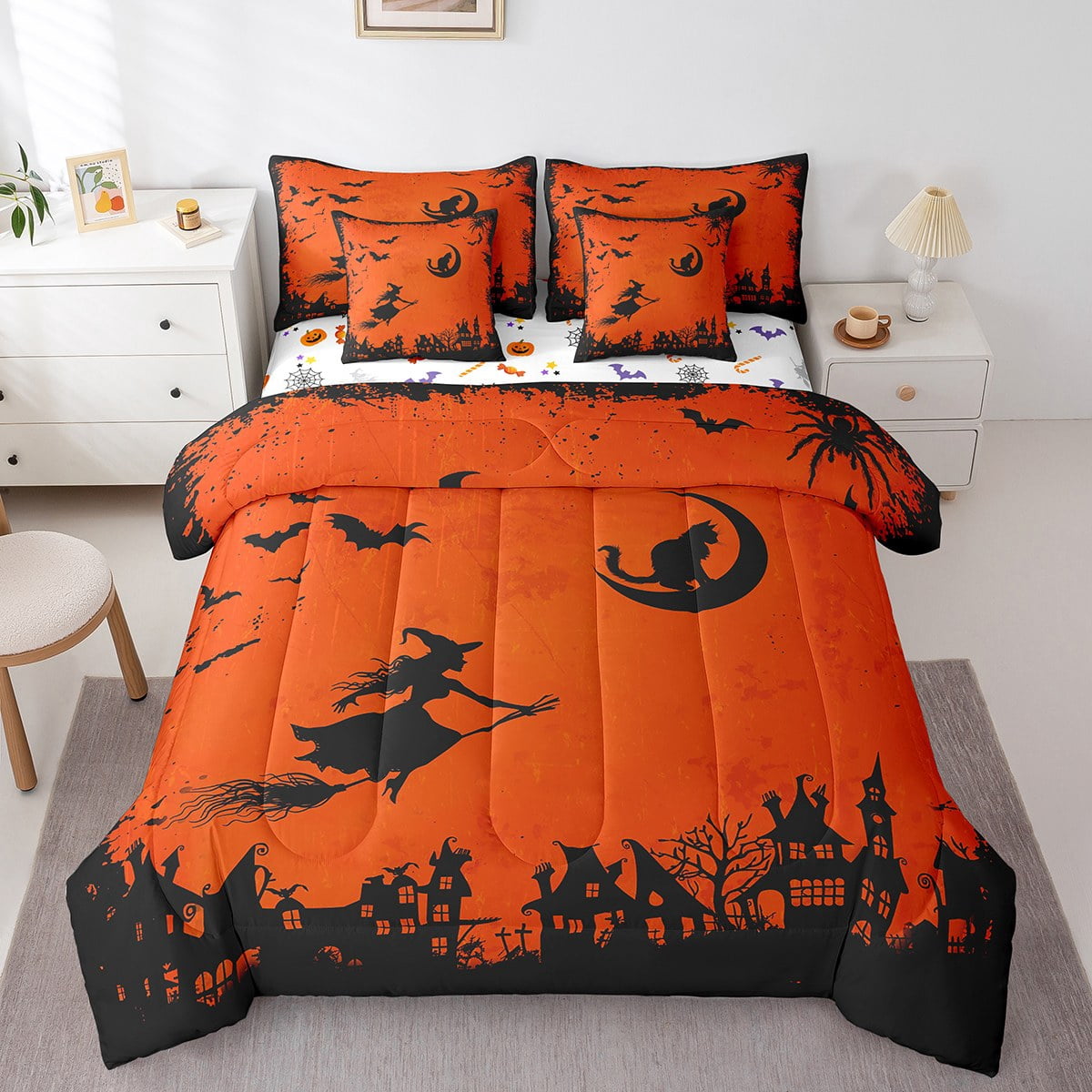 Erosebridal Halloween Theme Bed in a Bag King Size,Witch Bat Moon Print ...