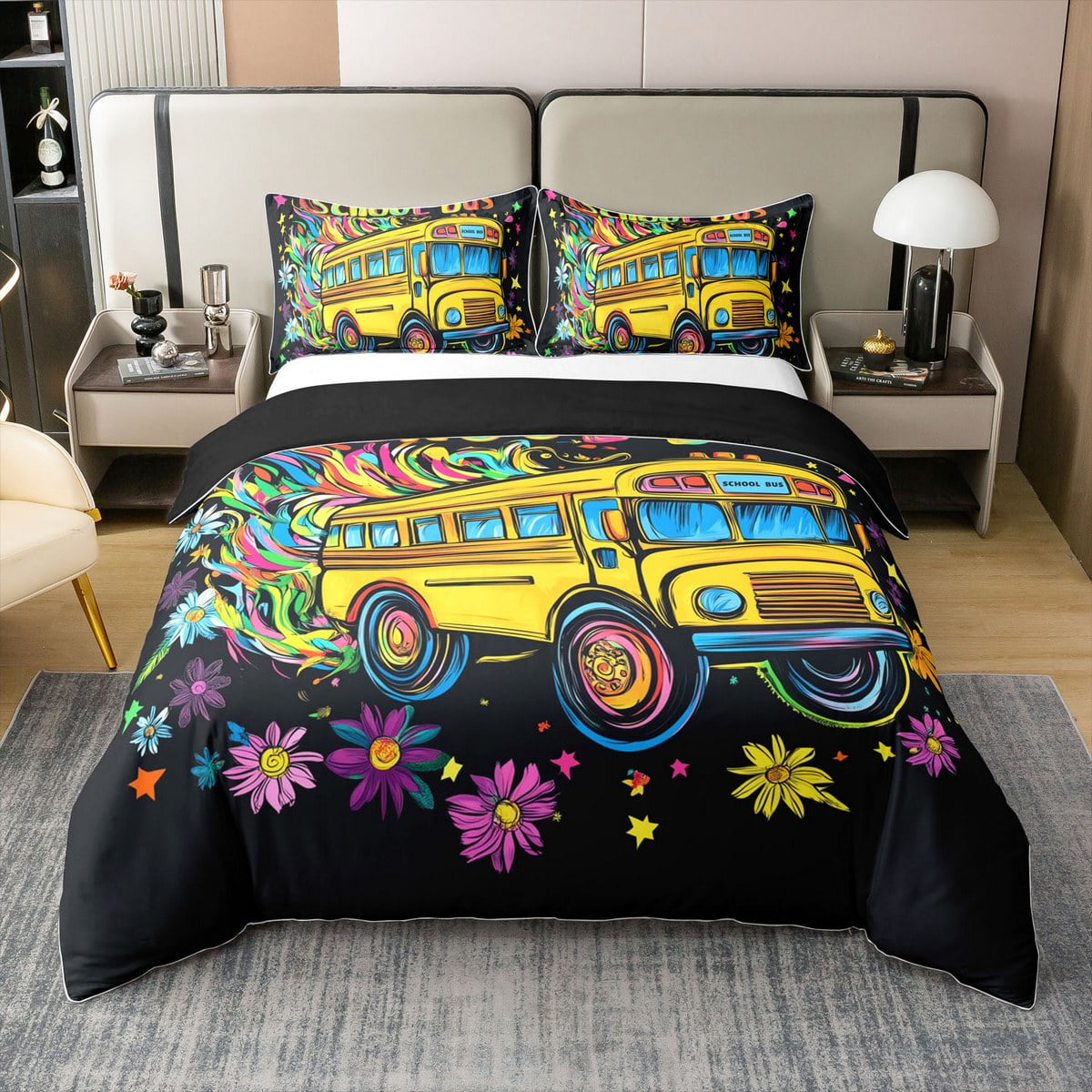 Erosebridal Hand Drawn School Bus 100% Cotton Comforter Cover Twin ...