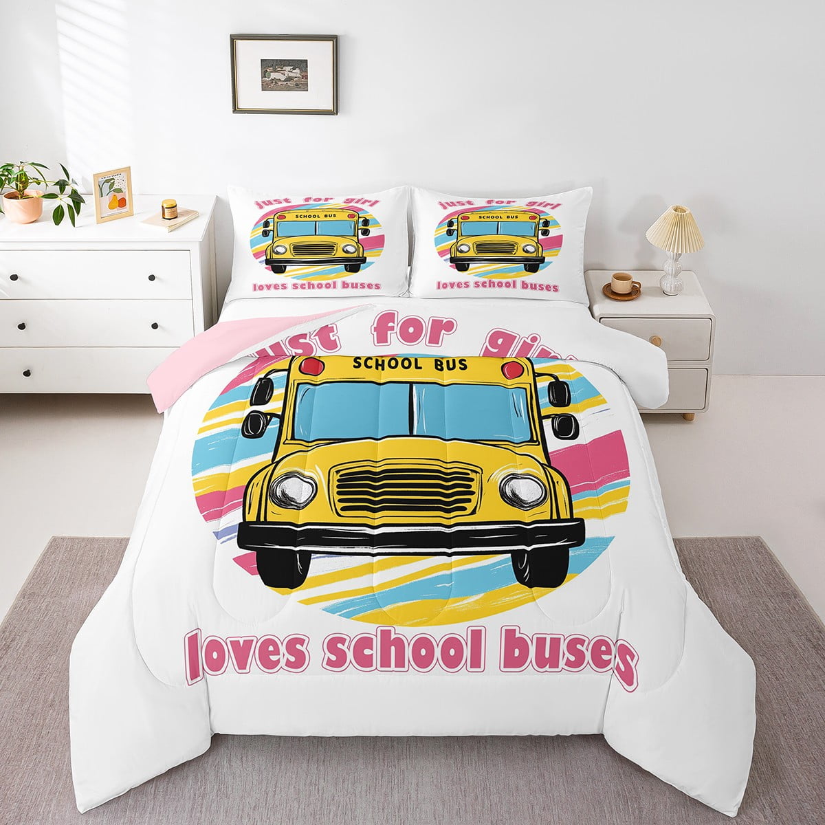 Erosebridal Hand Drawn School Bus Comforter Sets King Size ...