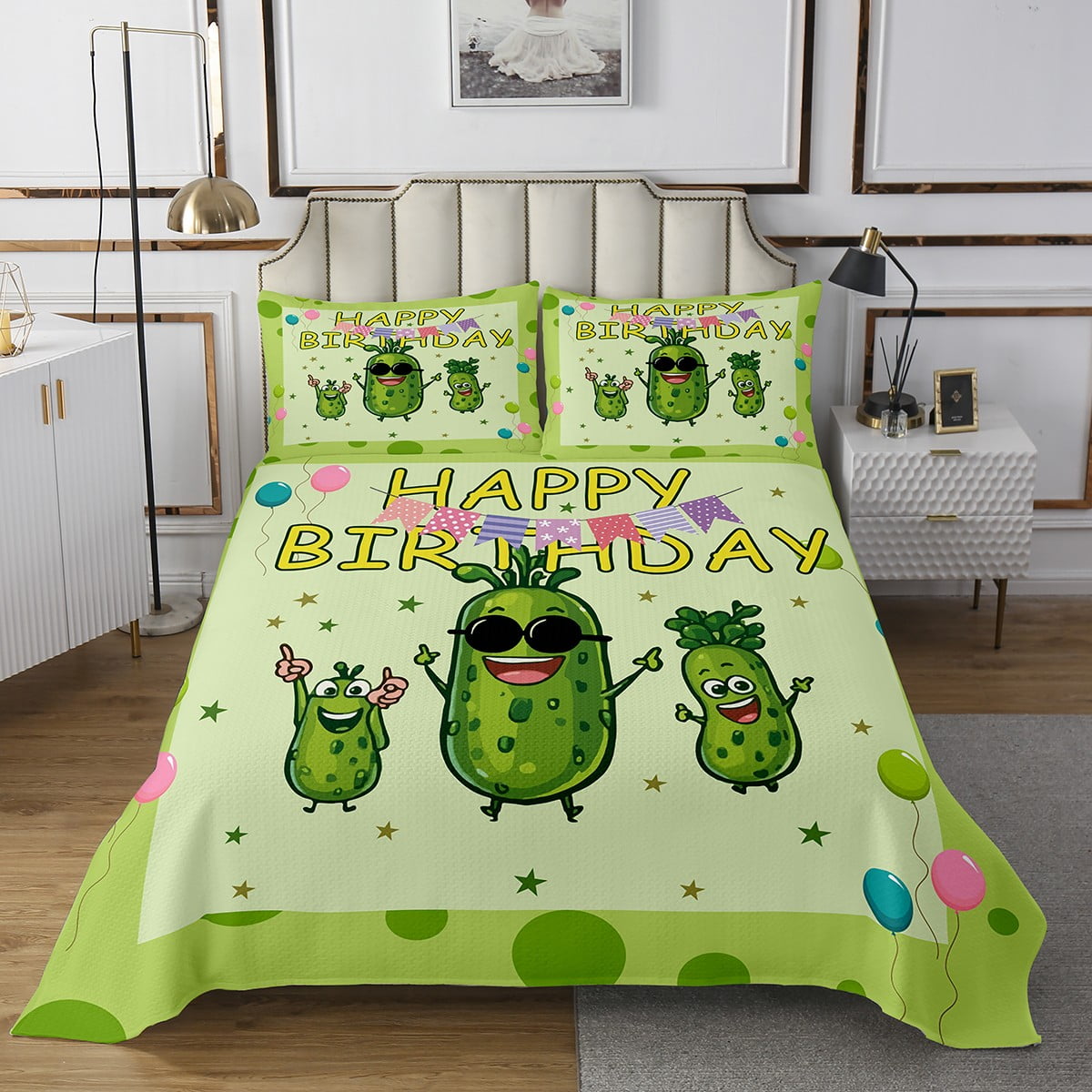 Erosebridal Happy Birthday Bedspread Sets King Size,Green Pickle Bed ...