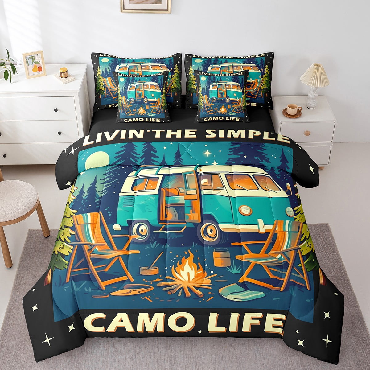 Erosebridal Happy Camping 7-Piece Bedding Set Camper Bed In A Bag Teen ...