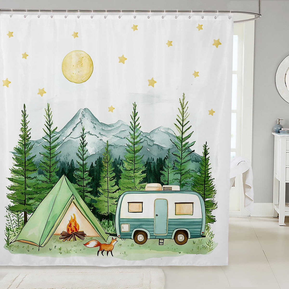 Erosebridal Happy Camping Bathroom Curtain 72x78, RV Camper Bathroom ...
