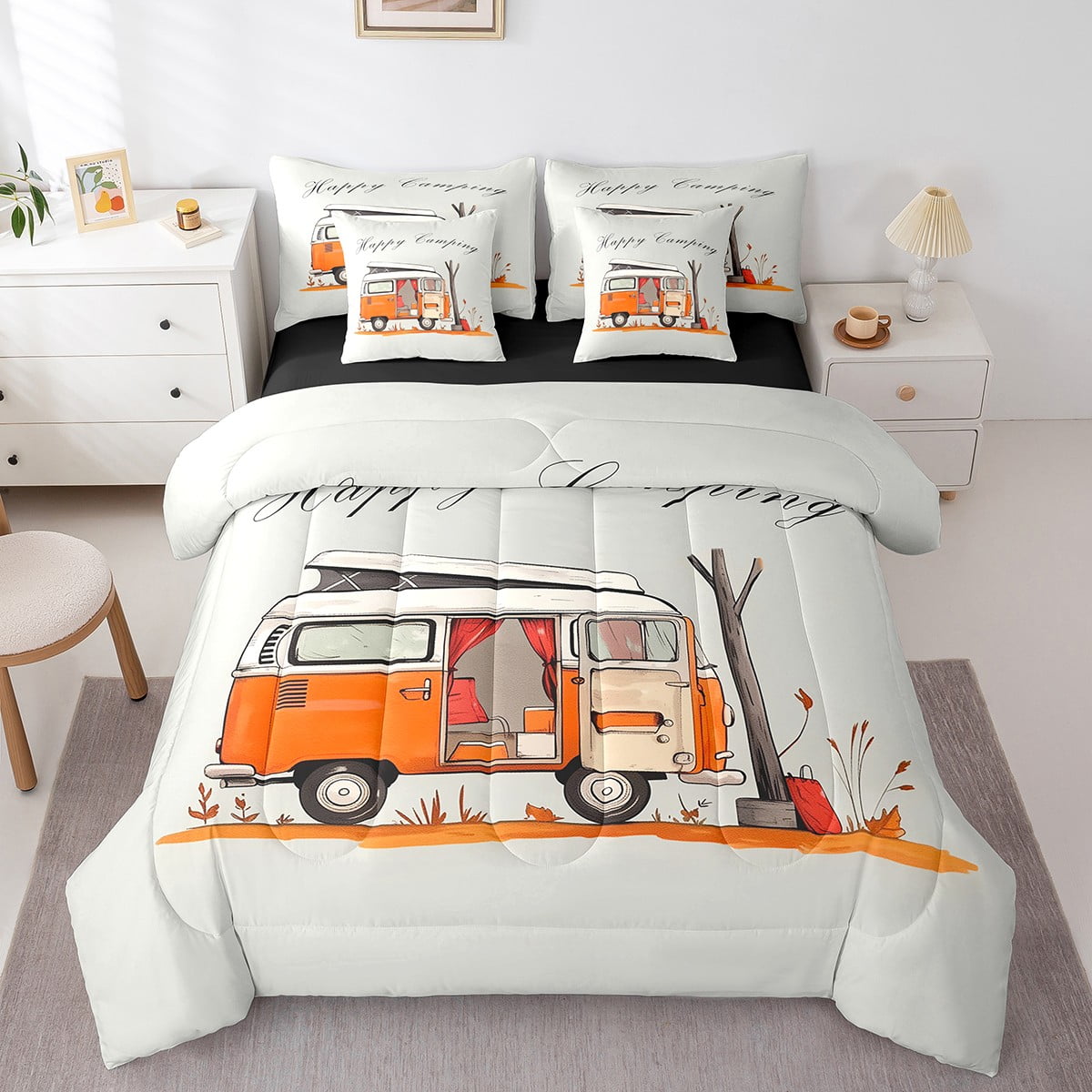 Erosebridal Happy Camping Bed In A Bag Orange Vintage Camper Bedding ...