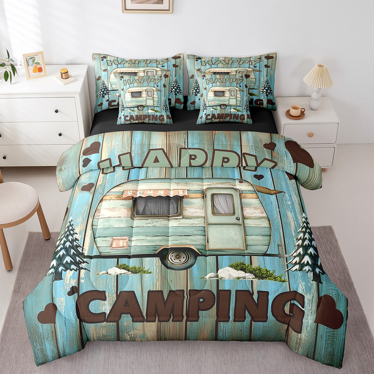 Erosebridal Happy Camping Bed In A Bag Rustic Farmhouse Camper 7-Piece ...