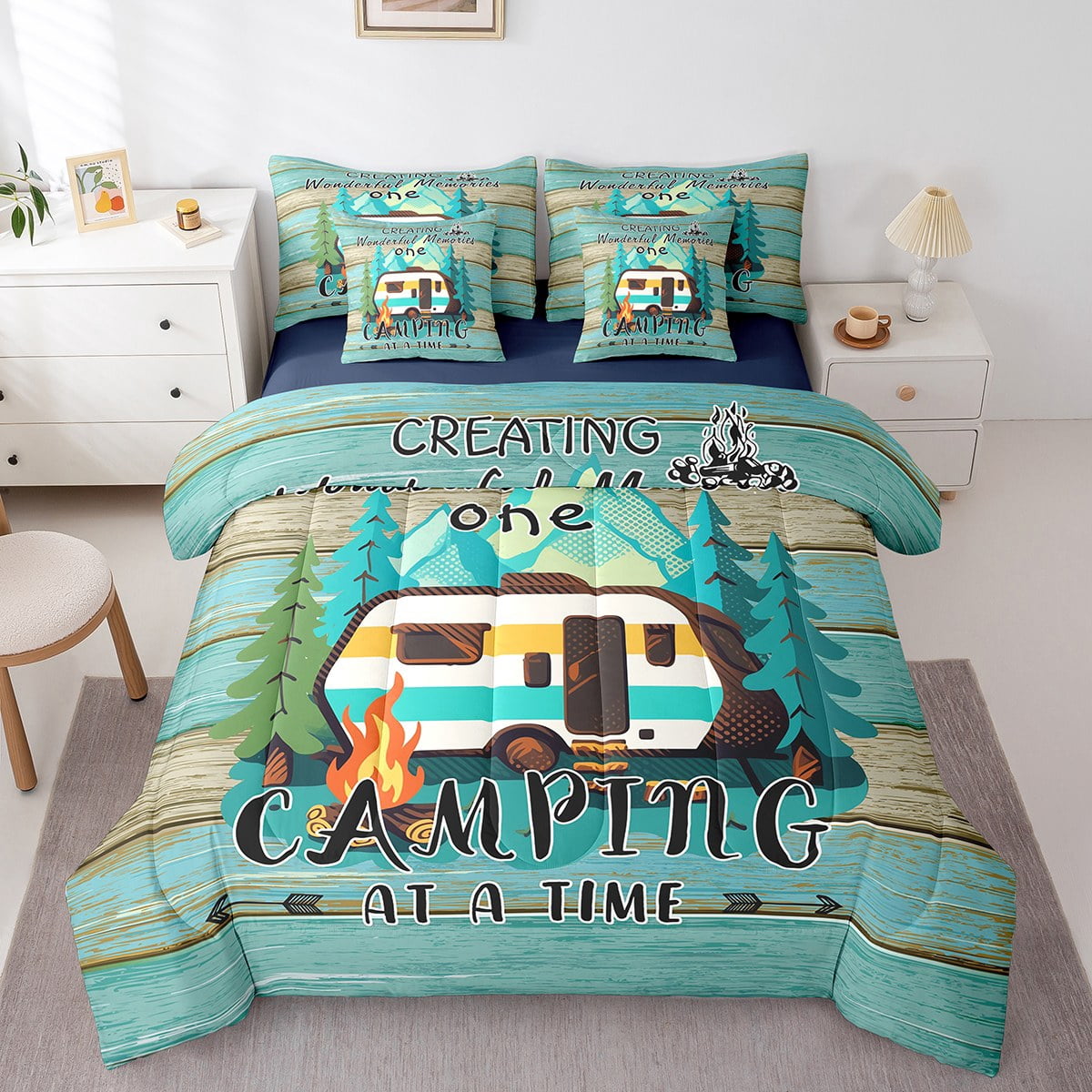 Erosebridal Happy Camping Bed in a Bag Full size, Rustic Camper Bedding ...