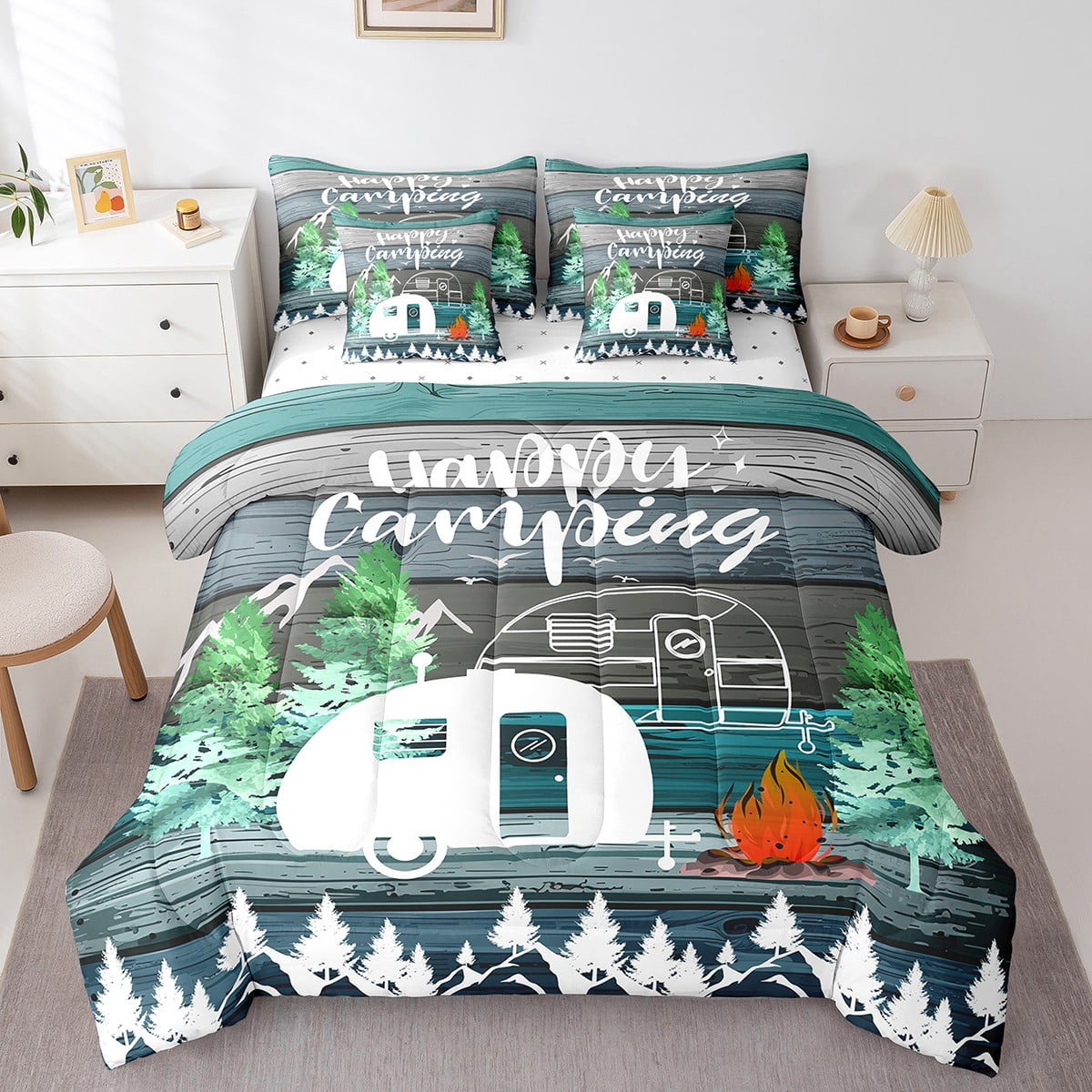 Erosebridal Happy Camping Bedding Full Size, RV Camper Bed in a Bag ...