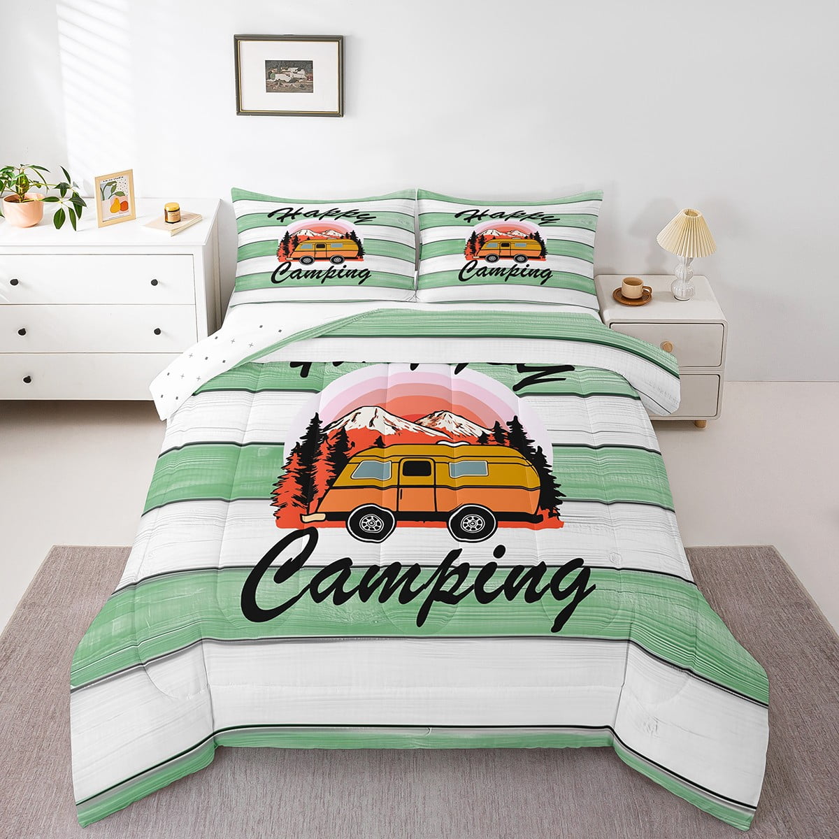 Erosebridal Happy Camping Bedding King Comforter Set, Camper RV ...