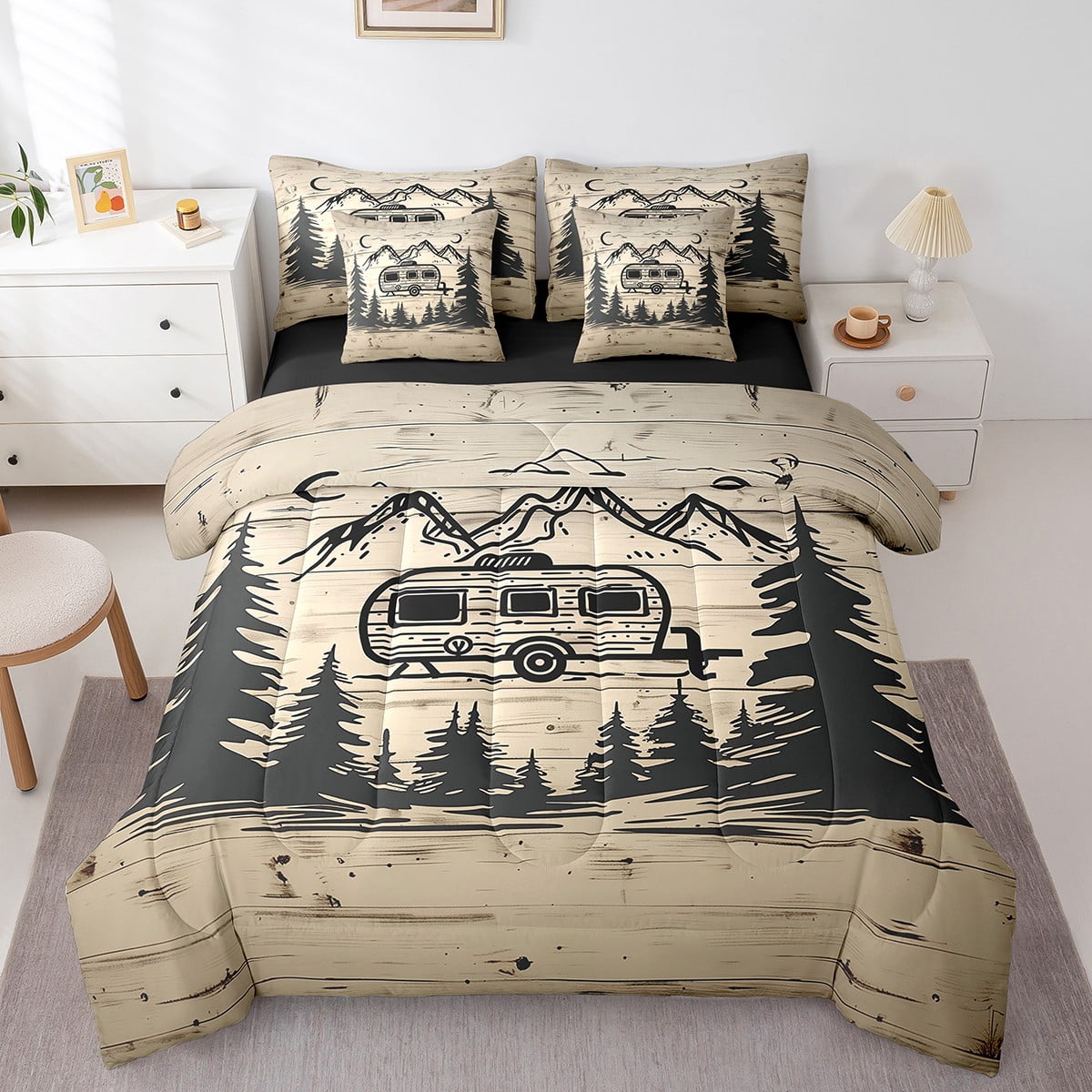 Erosebridal Happy Camping Bedding Queen Size, Camper RV Car Bed in a ...