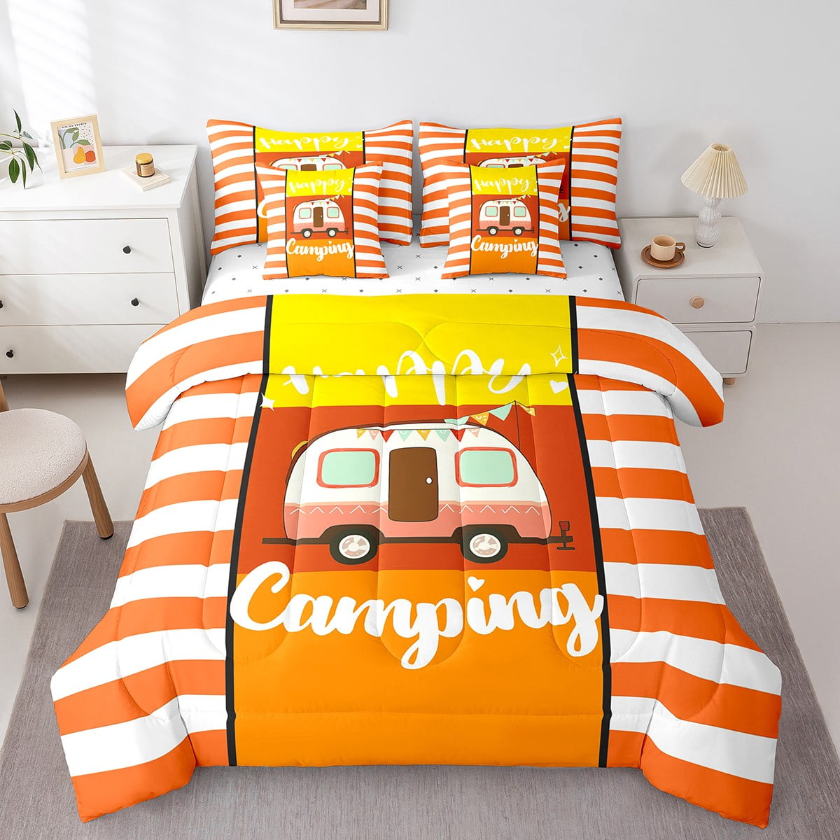 Erosebridal Happy Camping Bedding Queen Size,Camper RV Car Bedding Sets ...