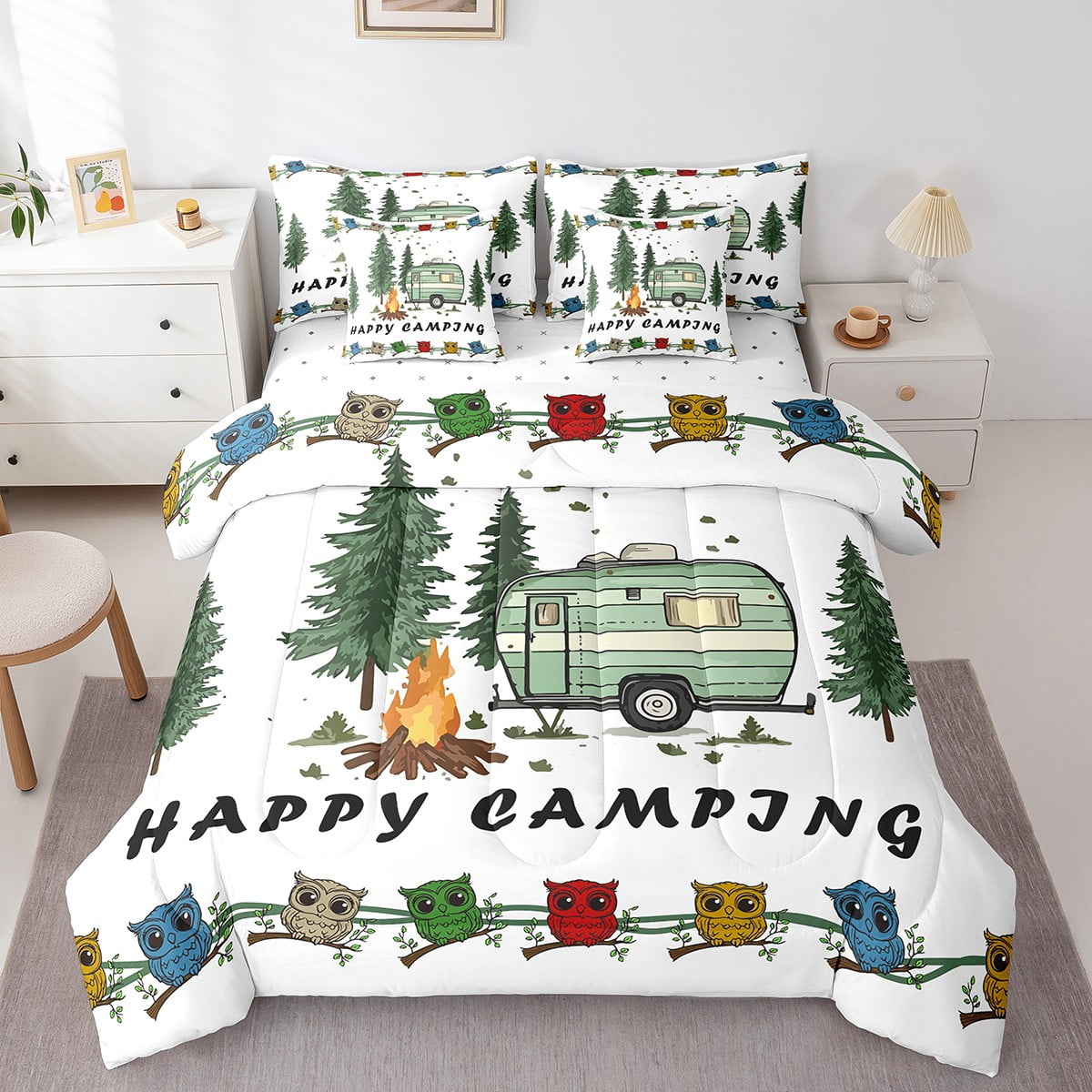Erosebridal Happy Camping Bedding Queen Size, RV Camper Bedding Sets ...