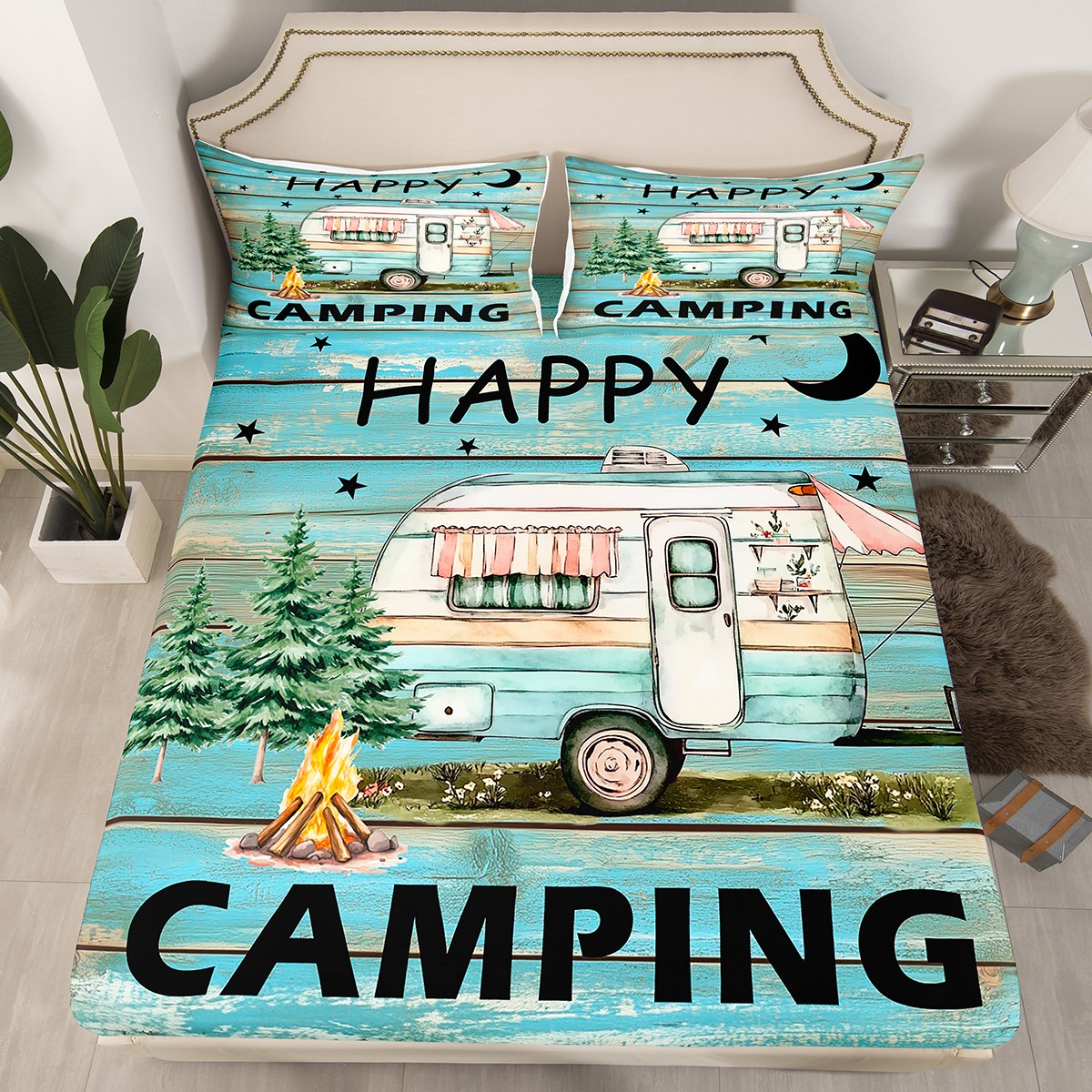Erosebridal Happy Camping Bedding Set Camper Theme Full Bed Sheets ...