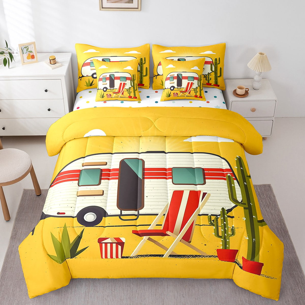 Erosebridal Happy Camping Bedding Sets Queen Size, RV Camper Comforter ...
