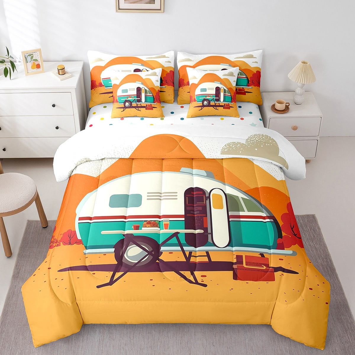 Erosebridal Happy Camping Bedding Sets Queen Size, Travel Turck ...