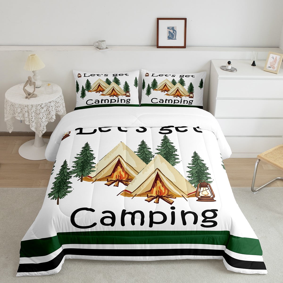 Erosebridal Happy Camping Bedding Sets Queen with Comforter, RV Camper ...