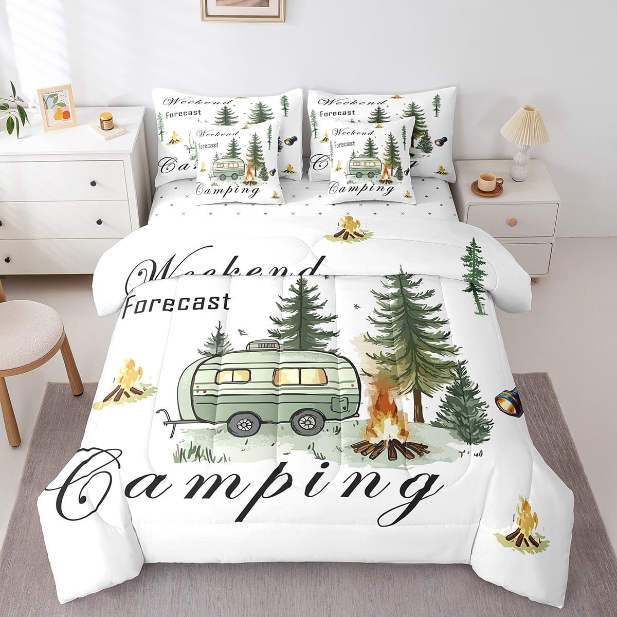 Erosebridal Happy Camping Bedding Sets Twin Size, RV Camper Comforter ...
