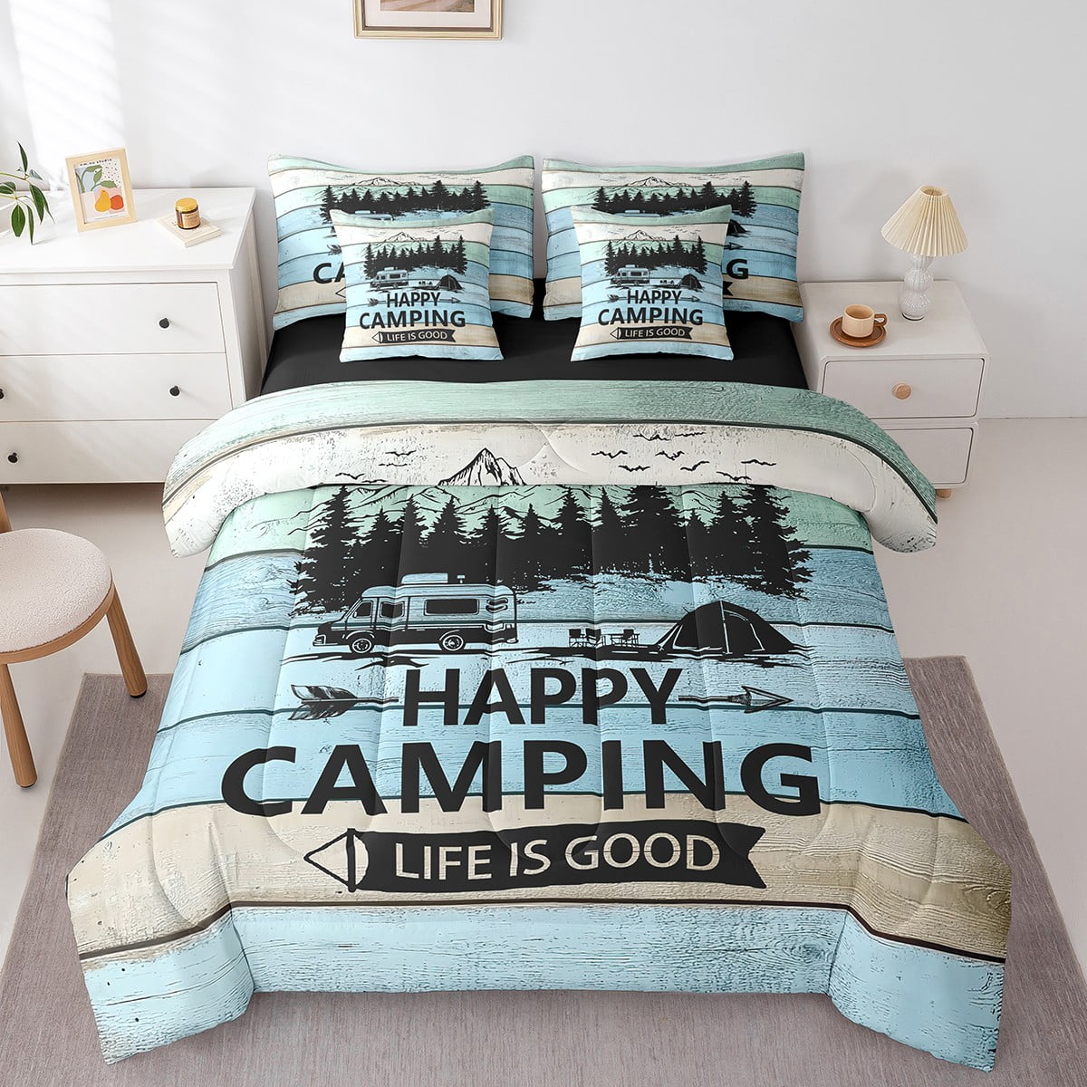 Erosebridal Happy Camping Bedding Sets Twin Size,Rustic Cabin Comforter ...