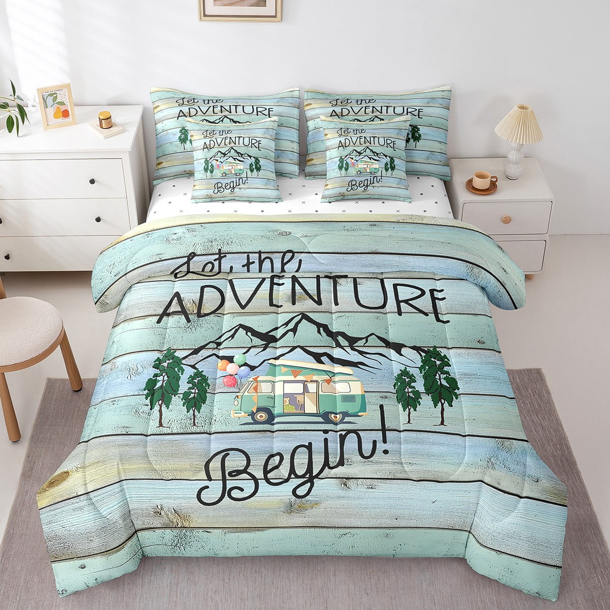 Erosebridal Happy Camping Bedding Sets Twin Size,Rustic Cabin Comforter ...