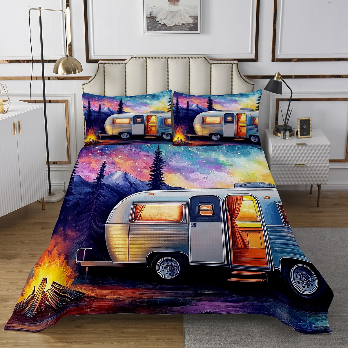 Erosebridal Happy Camping Bedspread Sets Twin Size, Camper RV Car Bed ...