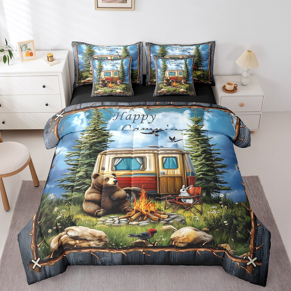 Erosebridal Happy Camping Camper Bed in a Bag King Size, Bear Rabbit ...