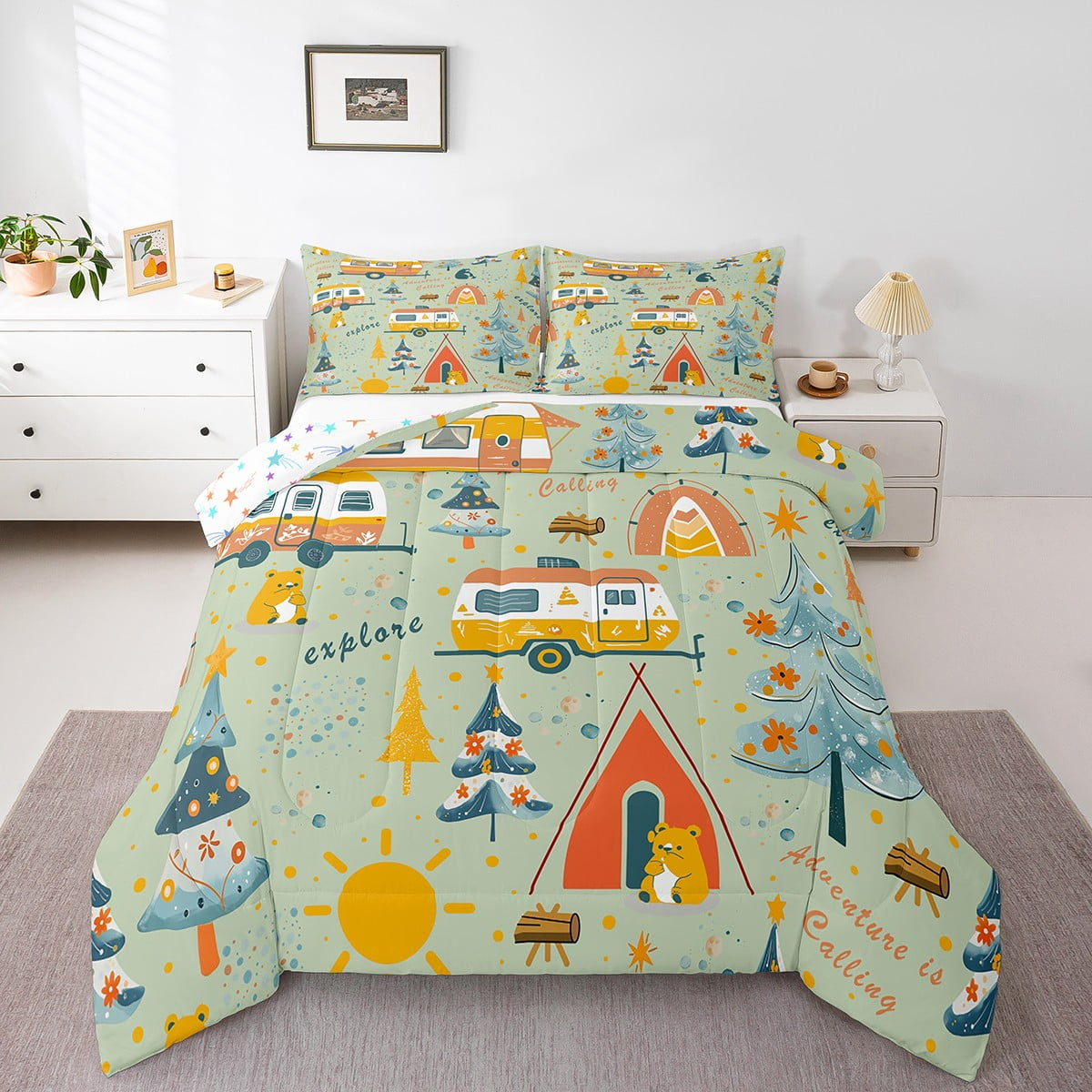 Erosebridal Happy Camping Camper Comforter Sets Twin Size, RV ...