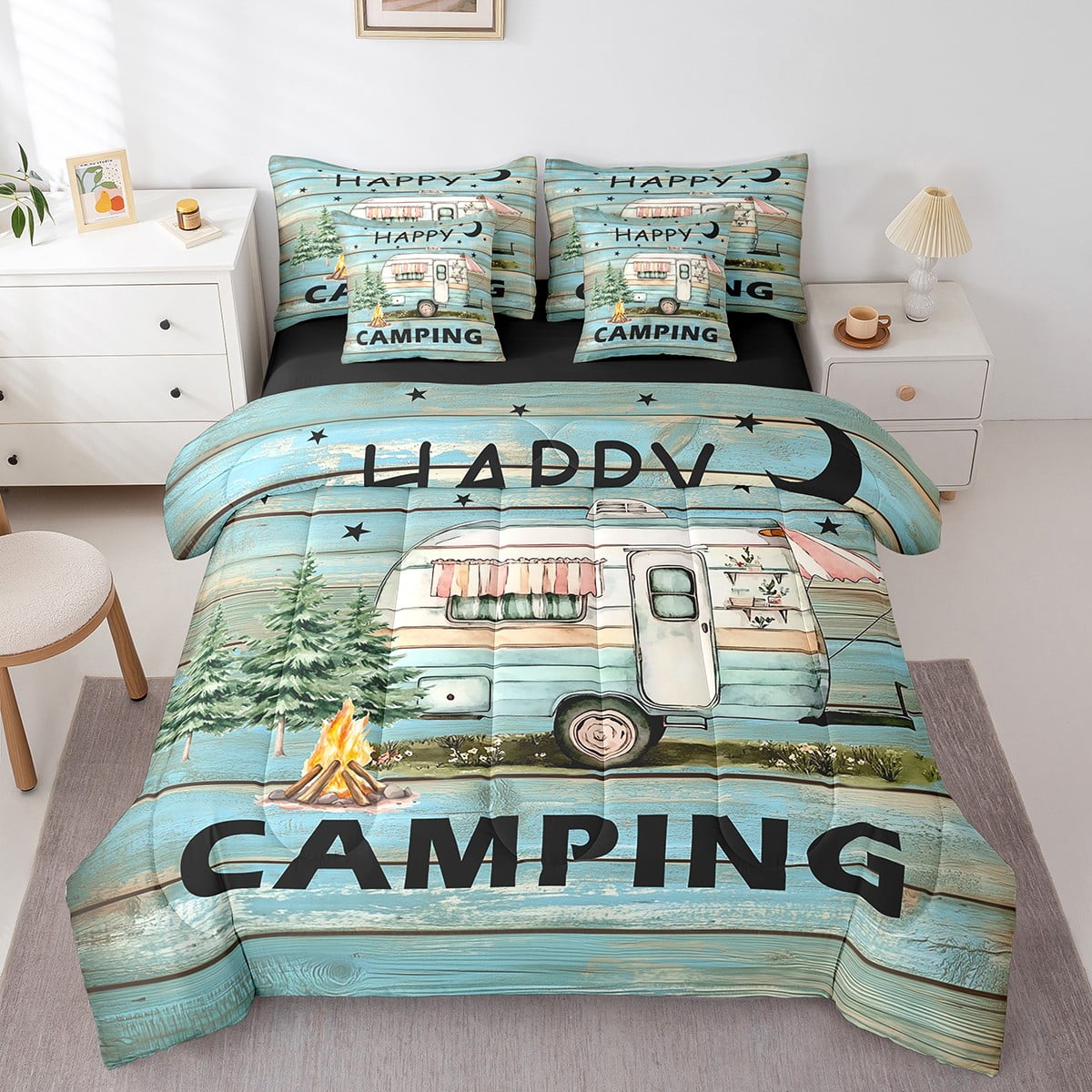 Erosebridal Happy Camping Comforter Set Camper Theme Full 7 Piece ...