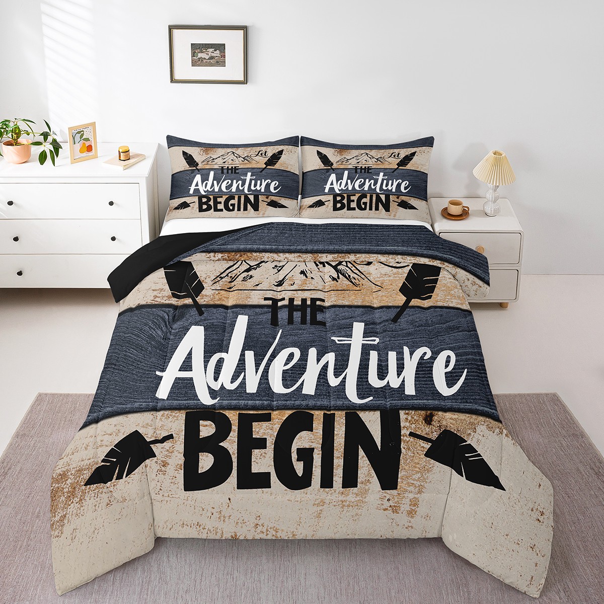 Erosebridal Happy Camping Comforter Sets Queen Size,Lodge Cabin Bedding ...
