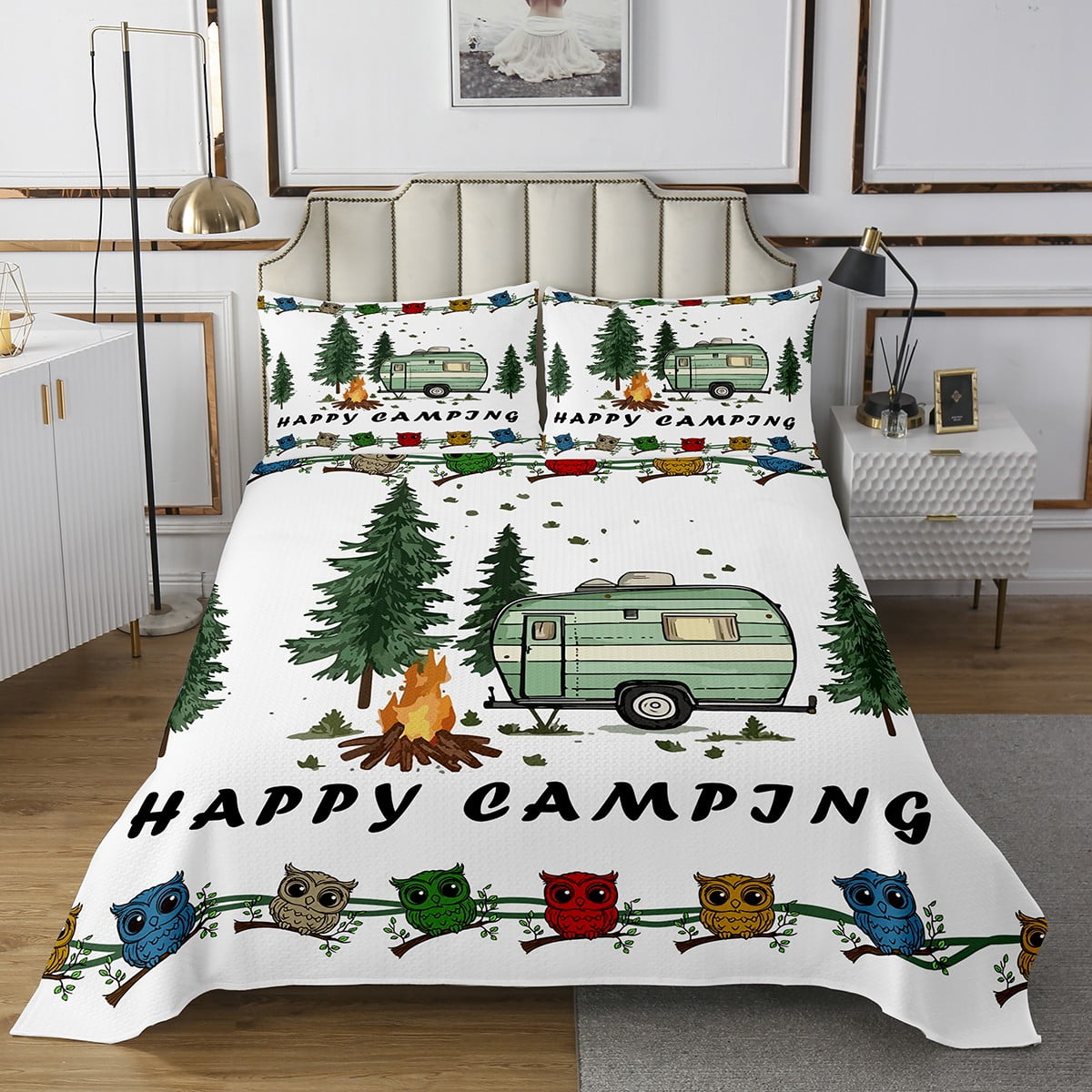 Erosebridal Happy Camping Coverlet Set King, RV Camper Bedding Set ...