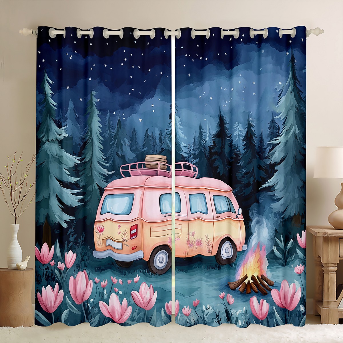 Erosebridal Happy Camping Curtain Pink Camper Car Window Curtain 38 ...