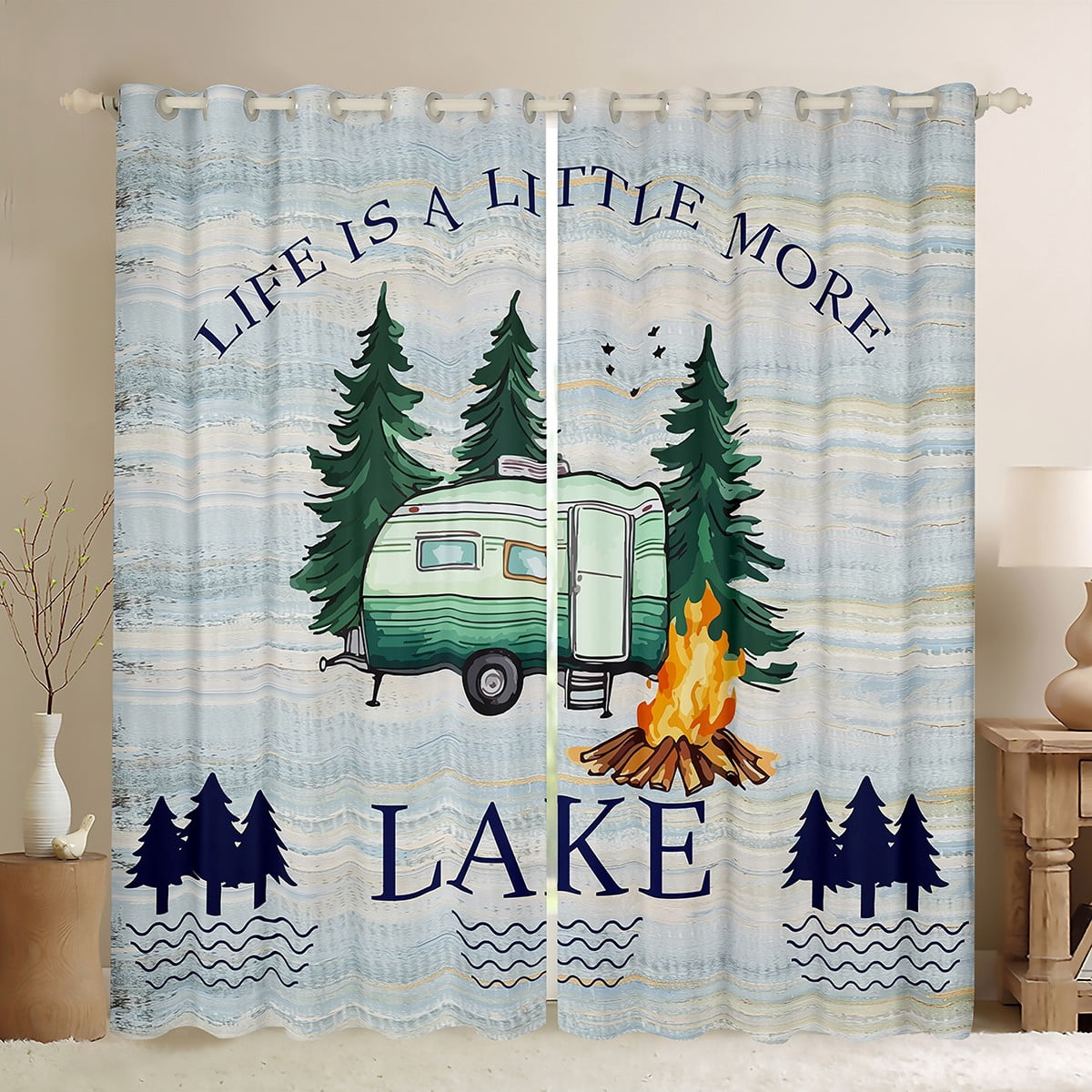 Erosebridal Happy Camping Curtains Pack Of 2 (38X54),Cartoon Camper Car ...