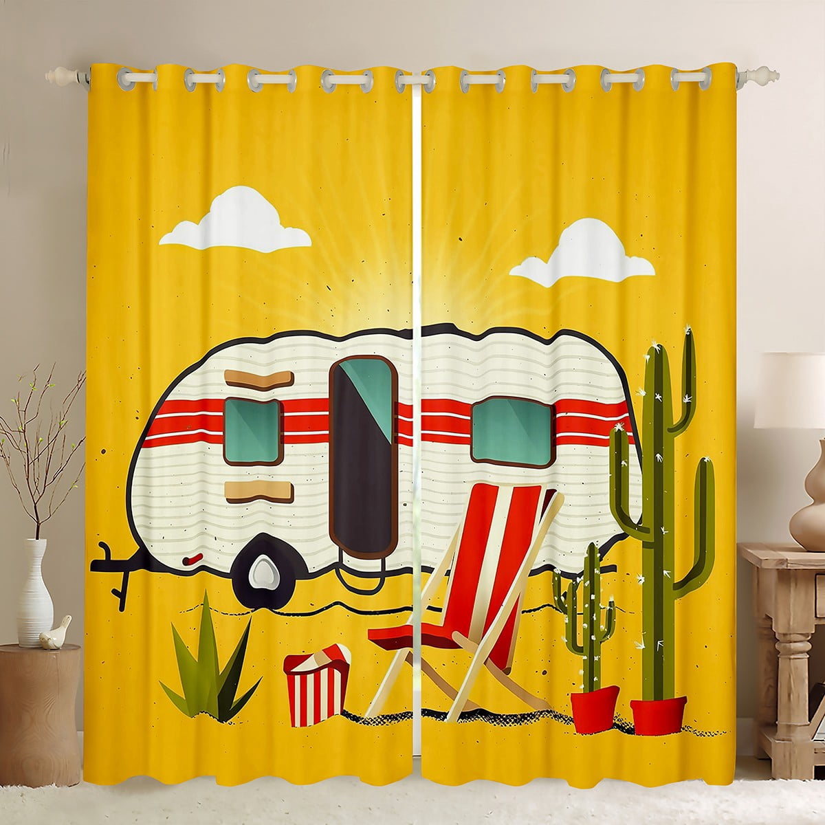 Erosebridal Happy Camping Curtains and Drapes (42x84), RV Camper 30%-50 ...