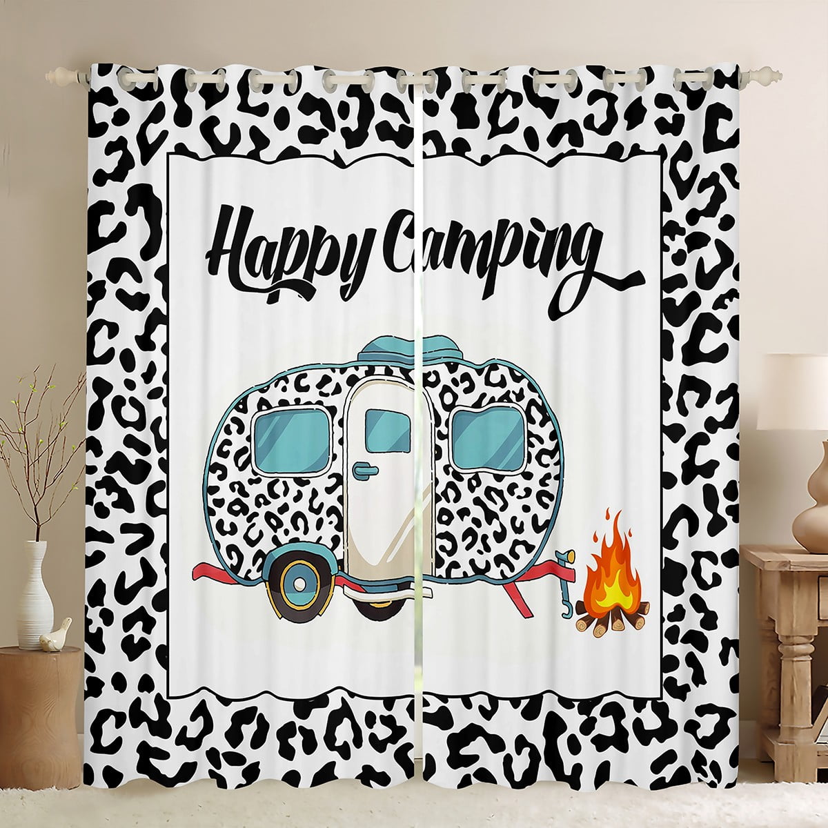 Erosebridal Happy Camping Curtains for Living Room,Cow Print Curtains ...