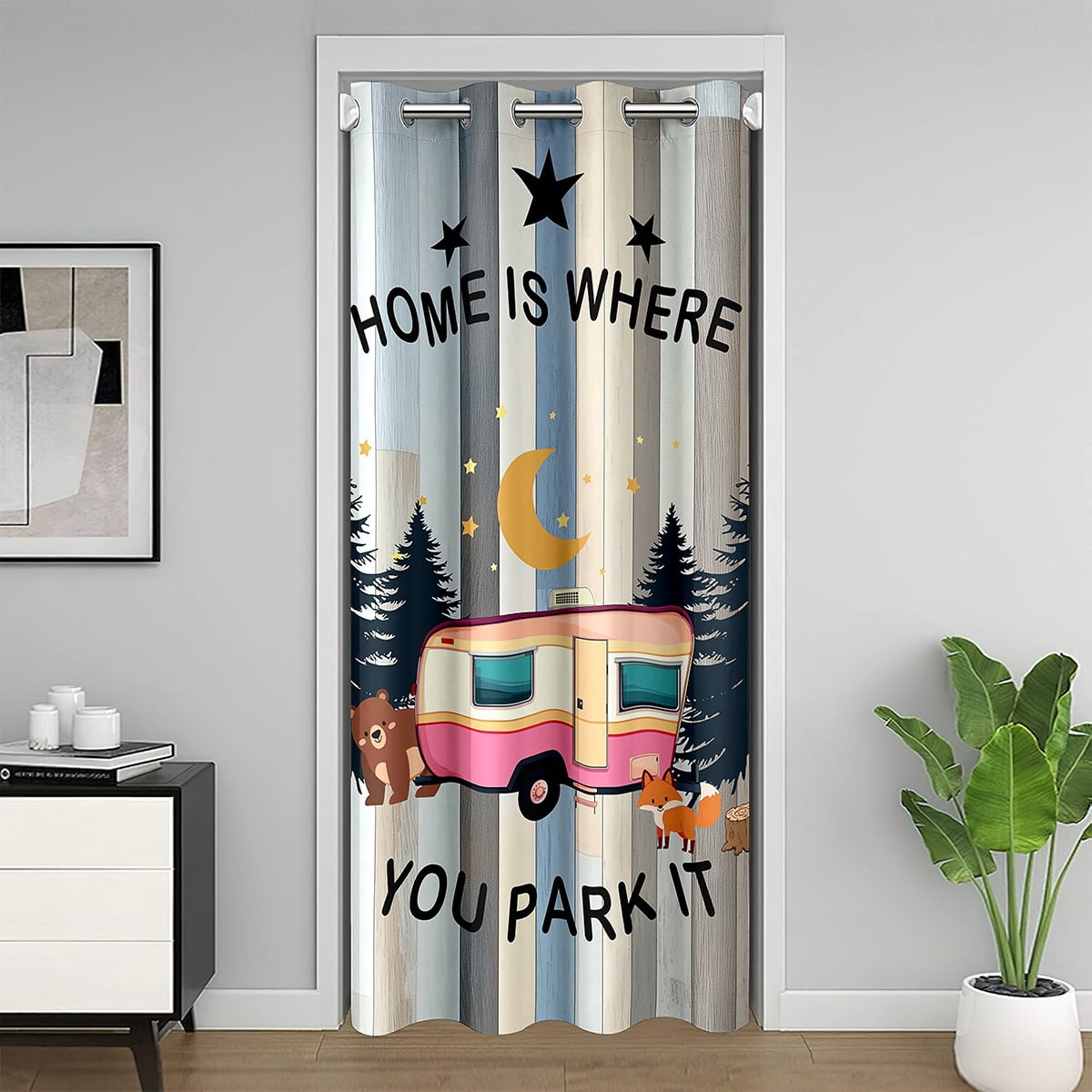 Erosebridal Happy Camping Door Curtain For Door Window 52x80, Rustic ...