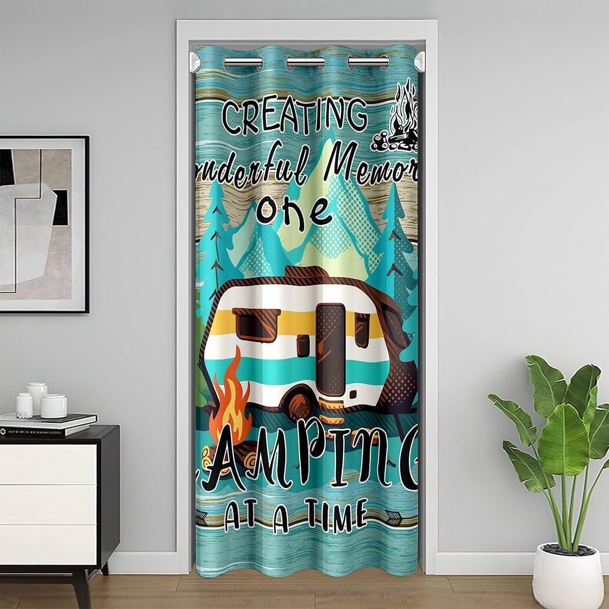Erosebridal Happy Camping Door Curtain Panel 42x80, Rustic Camper Door ...