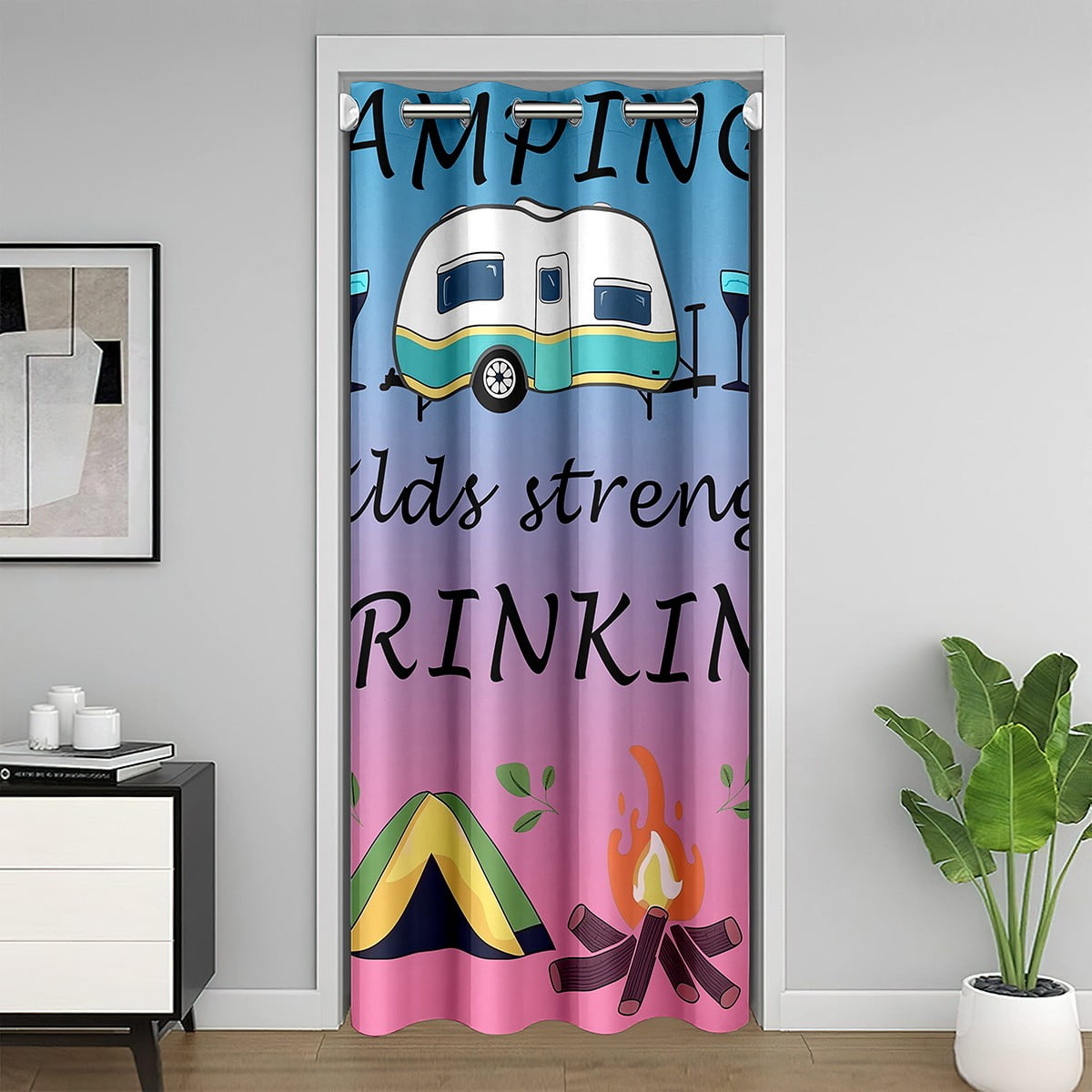 Erosebridal Happy Camping Door Curtain Panel 80"x42",Rv Camper Room ...