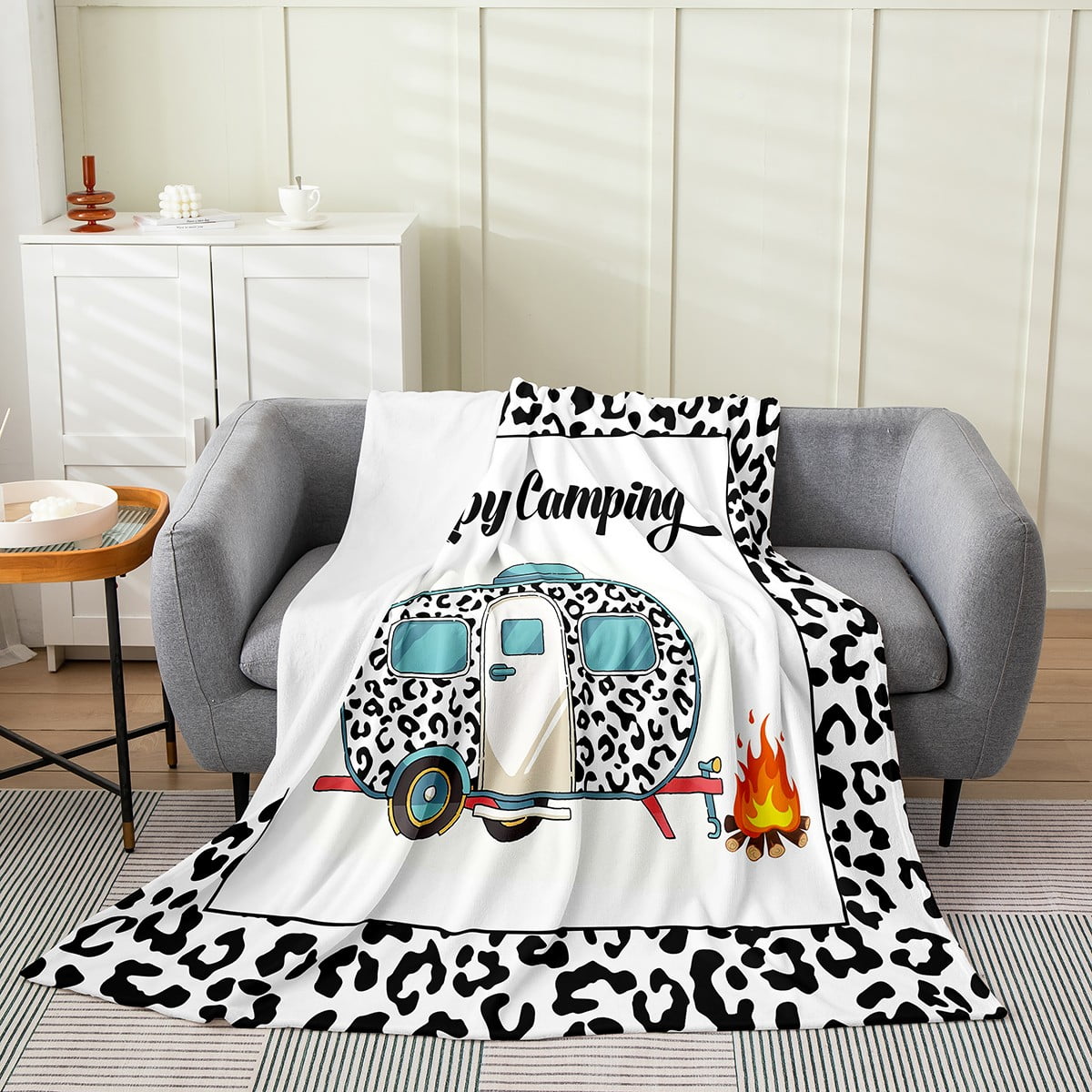 Erosebridal Happy Camping Flannel Blanket 40x50,Cow Print Sherpa Throw ...