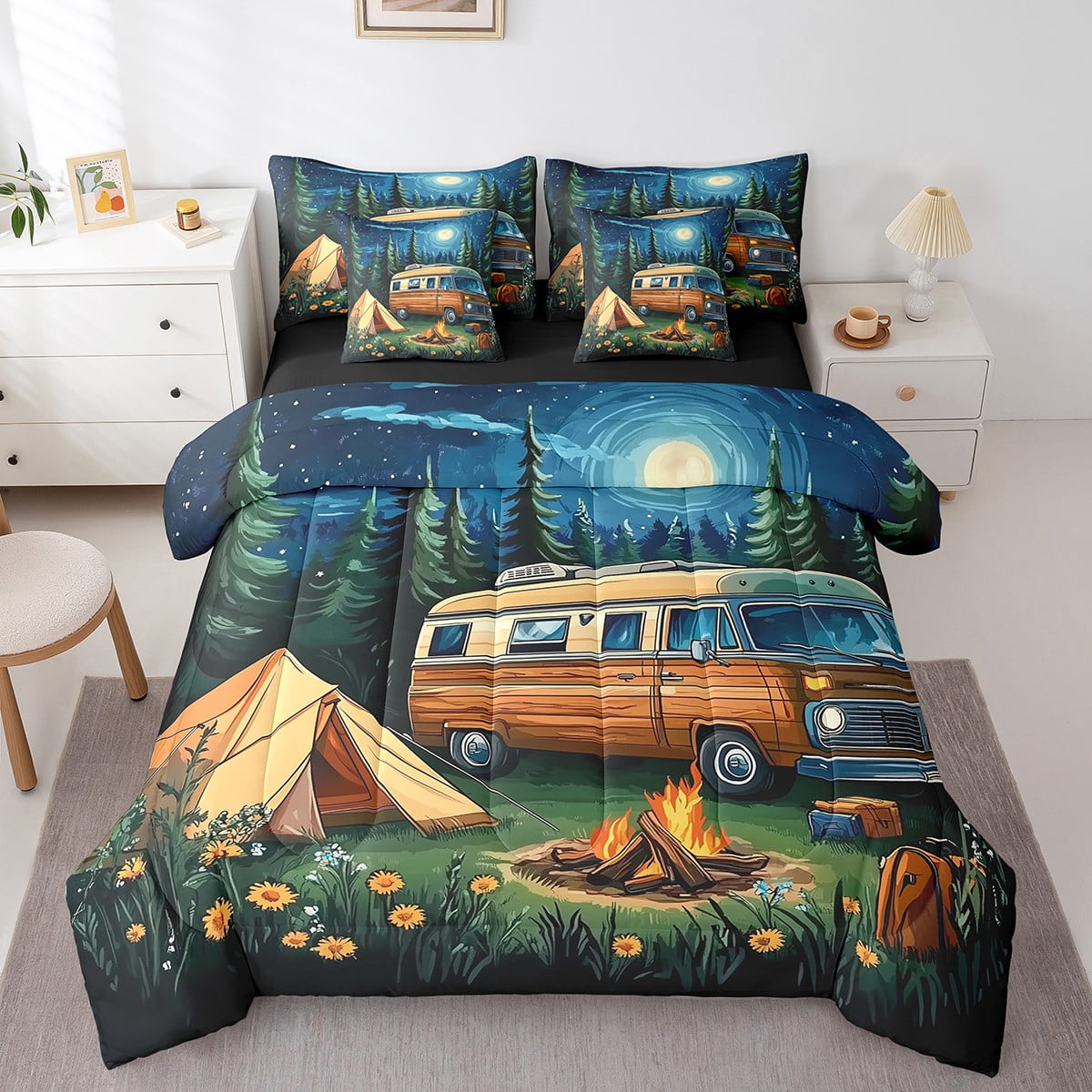 Erosebridal Happy Camping 7-Piece Bed In A Bag Galaxy Starry Sky ...