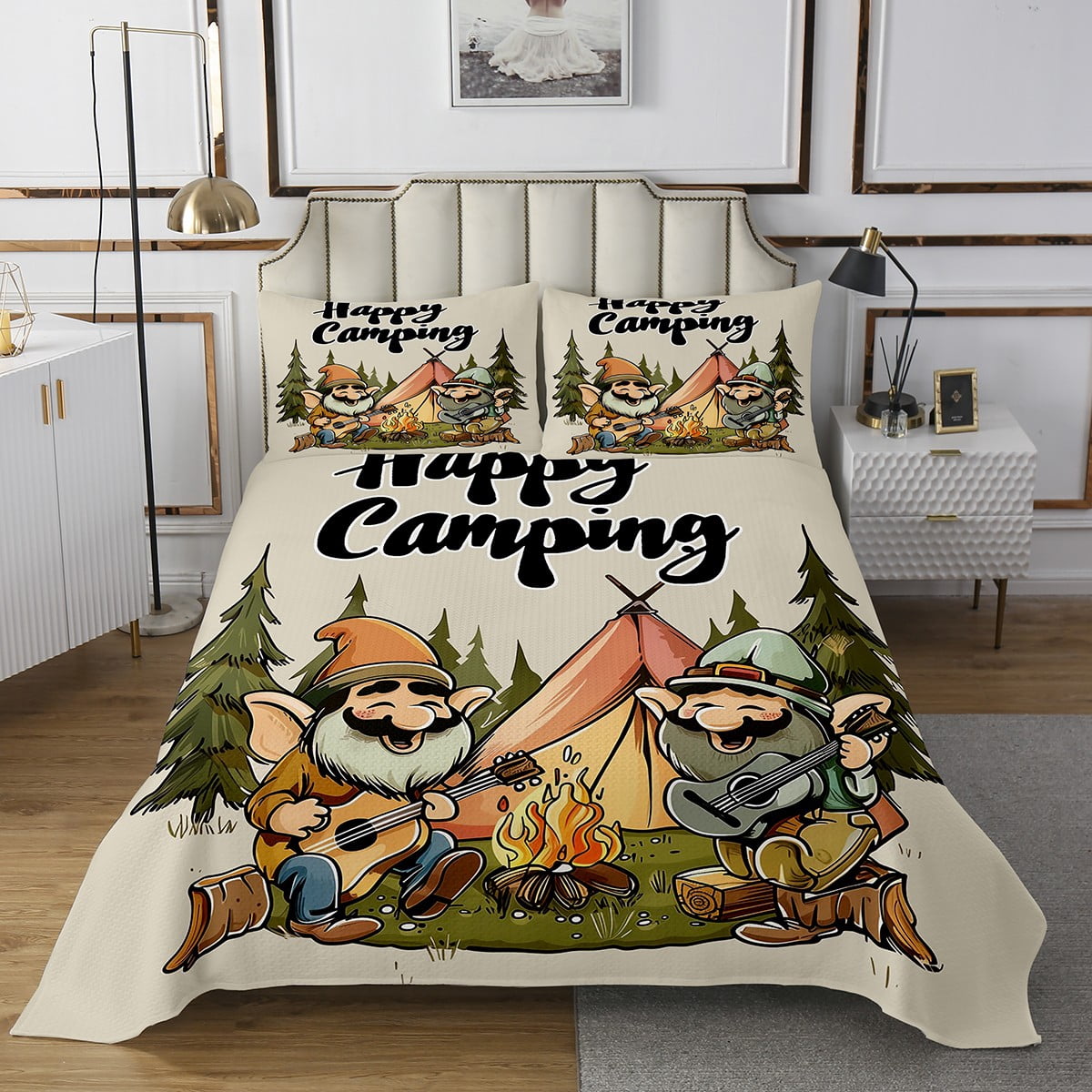Erosebridal Happy Camping Quilt Set Queen,Rustic Camper Coverlet Set ...