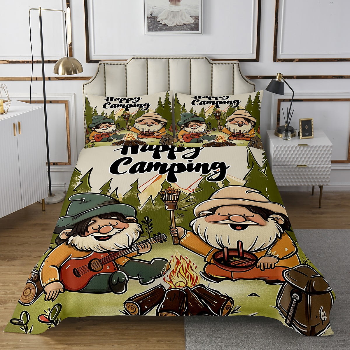 Erosebridal Happy Camping Quilt Set for Travel Trailers,Rustic Camper ...