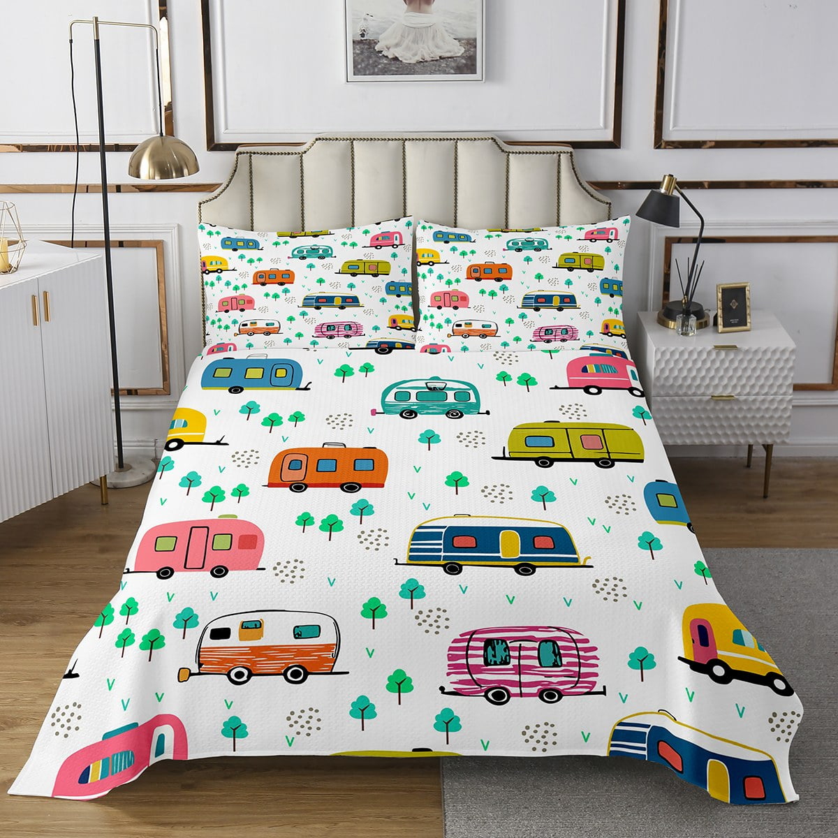 Erosebridal Happy Camping Quilt Sets for King Size Bed,Camper Rv Car ...