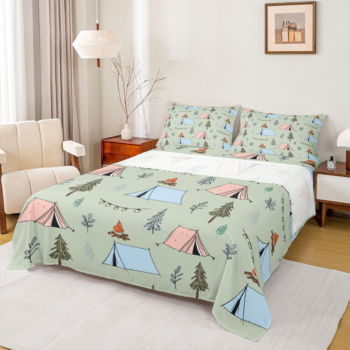 Erosebridal Happy Camping Tent Queen Sheet Sets 4 Pieces For Kids Teens ...