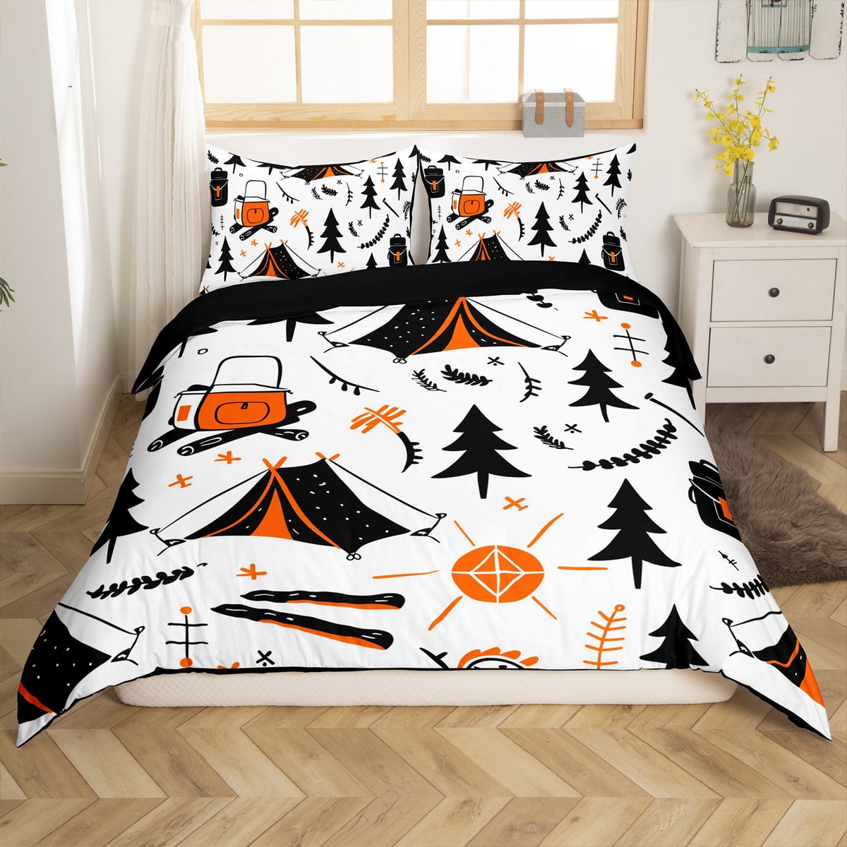 Erosebridal Happy Camping Theme Duvet Cover Toddler, Tent Pine Tree ...