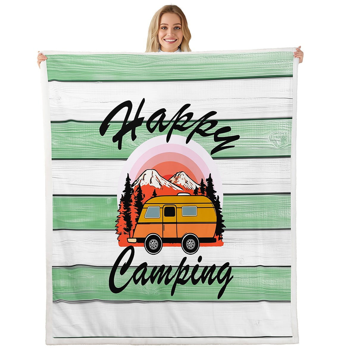Erosebridal Happy Camping Throw Blanket for Couch 60x80, Camper RV ...