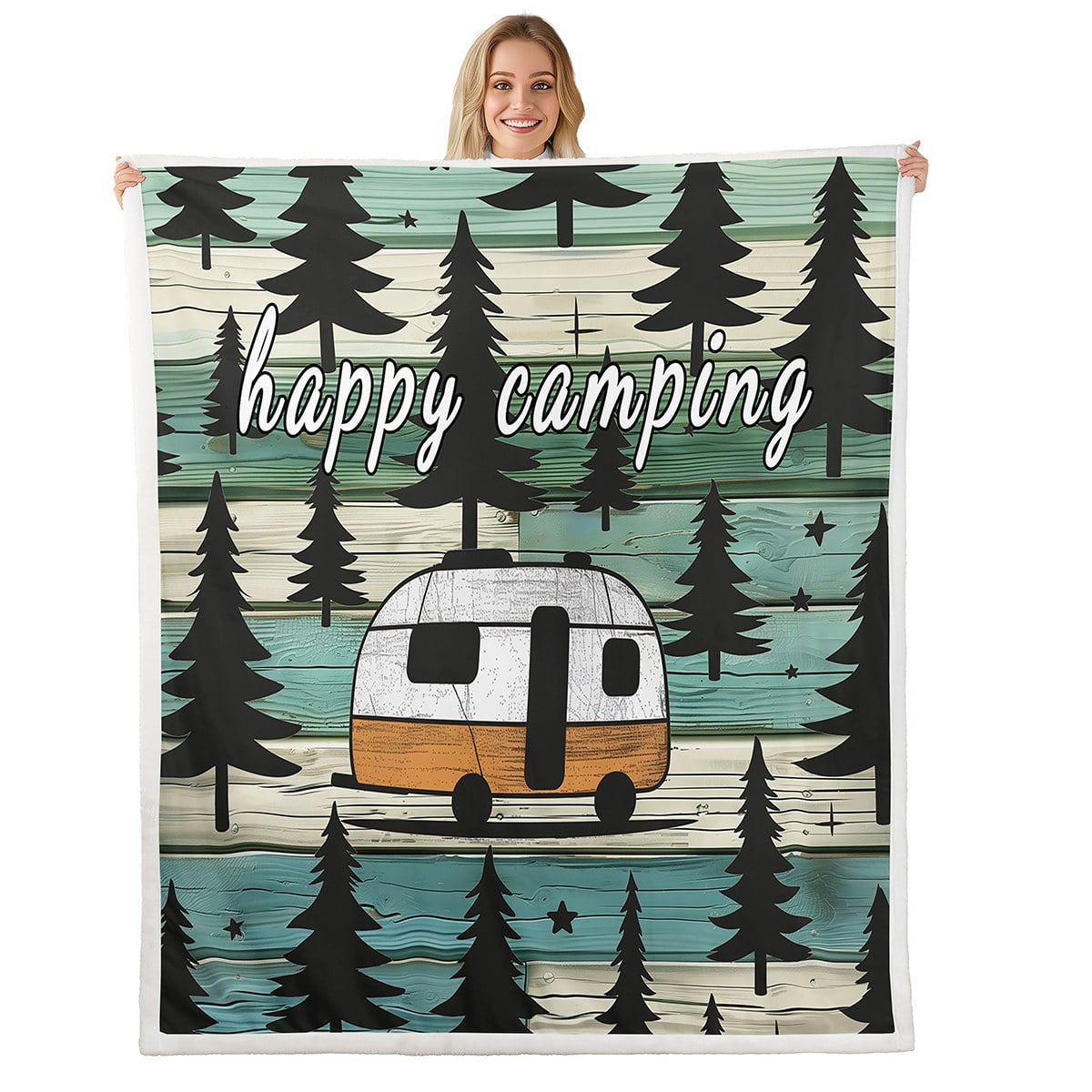 Erosebridal Happy Camping Throw Blanket for Couch, RV Car Plush Blanket ...
