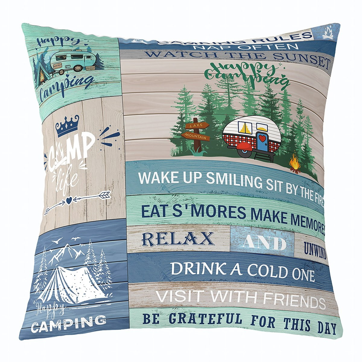 Erosebridal Happy Camping Throw Pillow Covers 24x24,Camper Rv Car ...