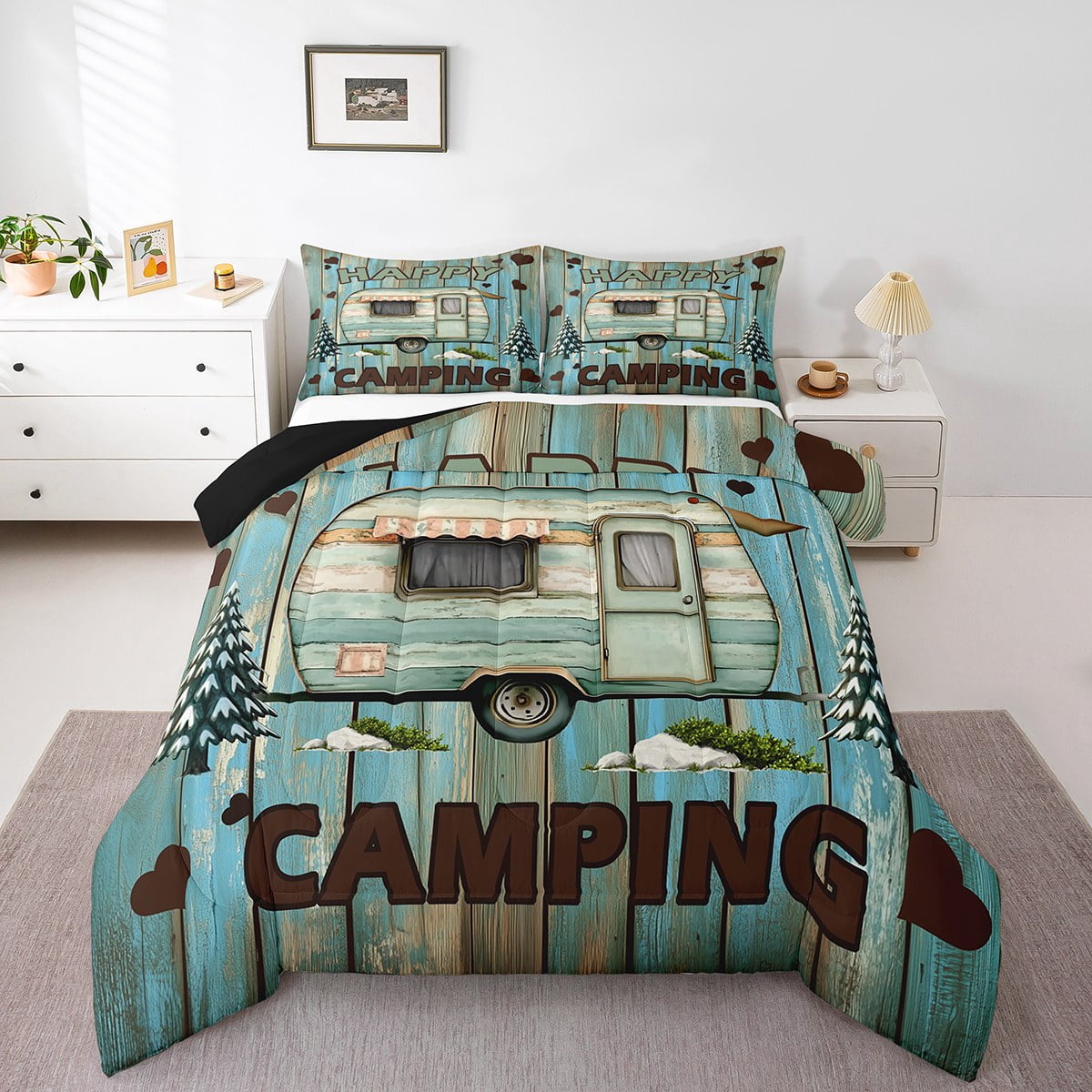 Erosebridal Happy Camping Twin Down Comforter Rustic Farmhouse Camper ...