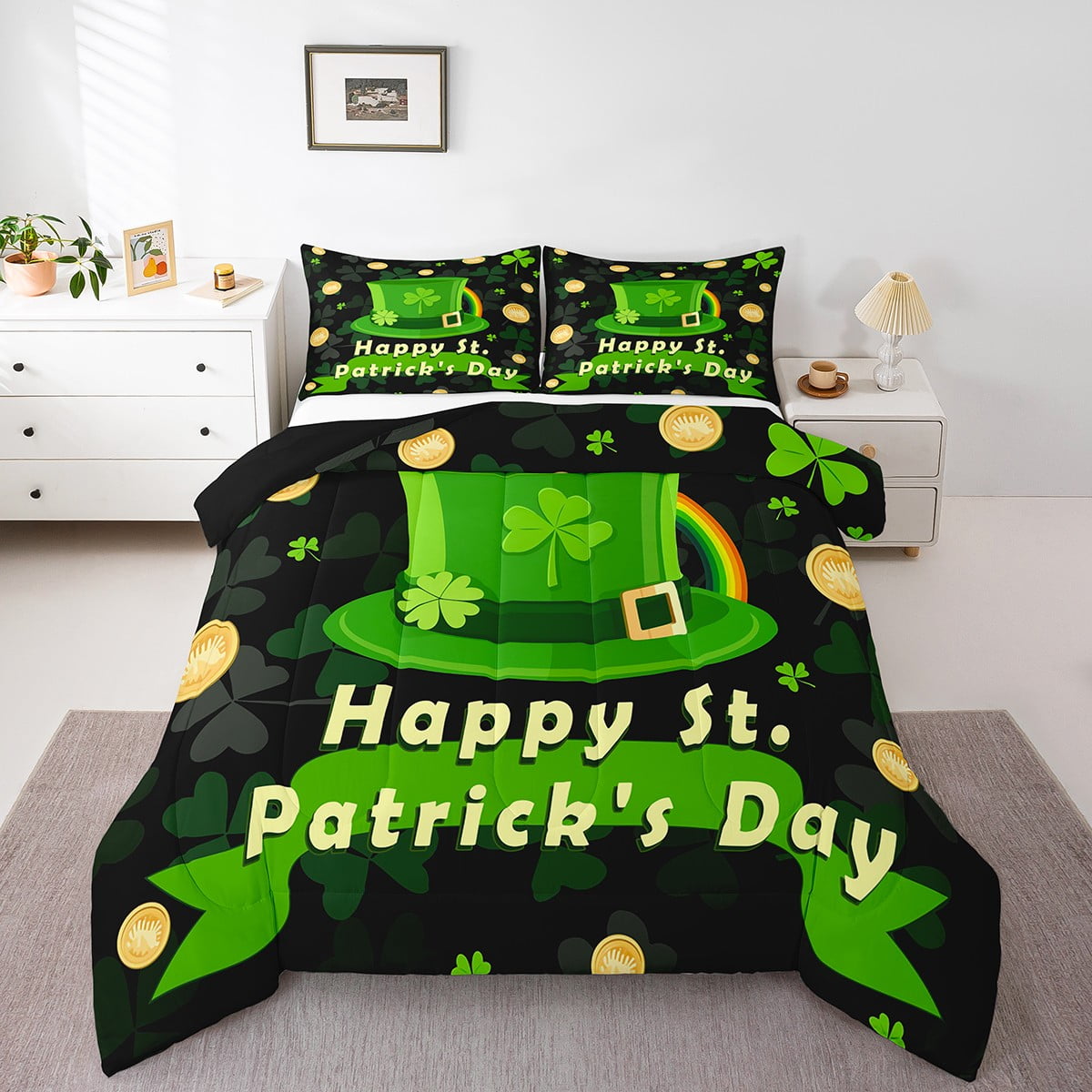 Erosebridal Happy St. Patrick's Day Bedding King Comforter Set,Green ...