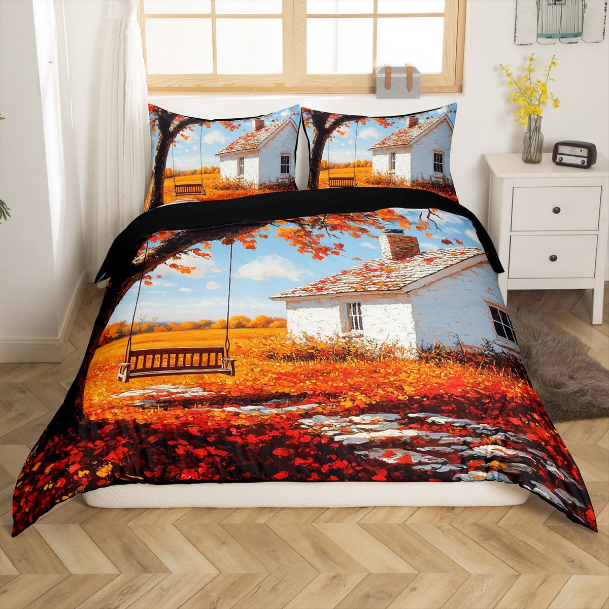 Erosebridal Harvest Fall Comforter Cover Queen, Rustic Farmhouse ...