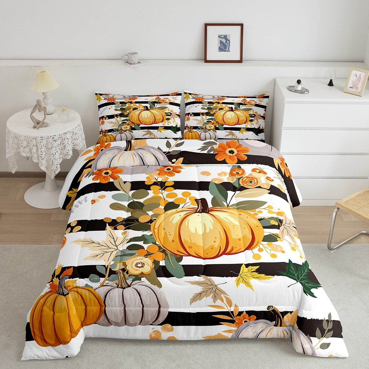 Erosebridal Harvest Pumpkin Bedding Queen Comforter Set, Maple leaf ...