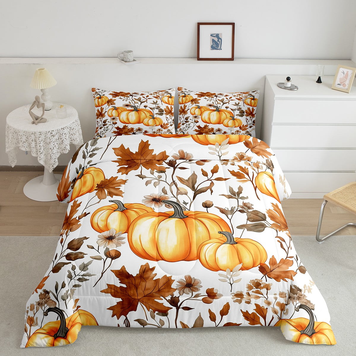 Erosebridal Harvest Pumpkin Bedding Sets Twin with Comforter, Fall ...