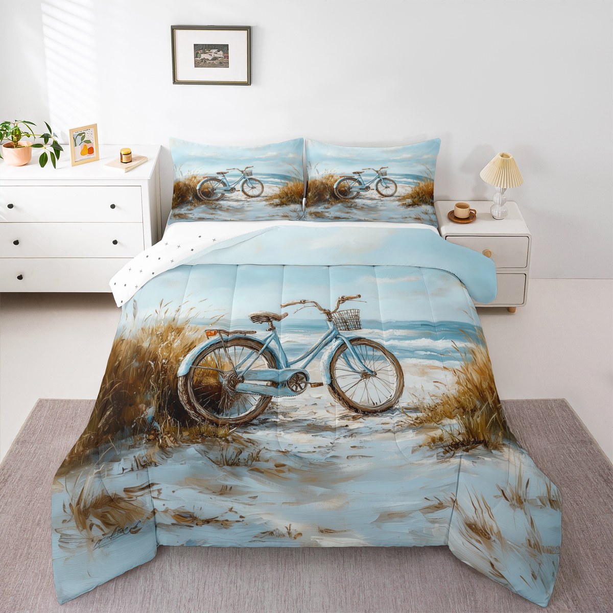 Erosebridal Hawaii Beach Bedding Full Comforter Set, Vintage Bike ...